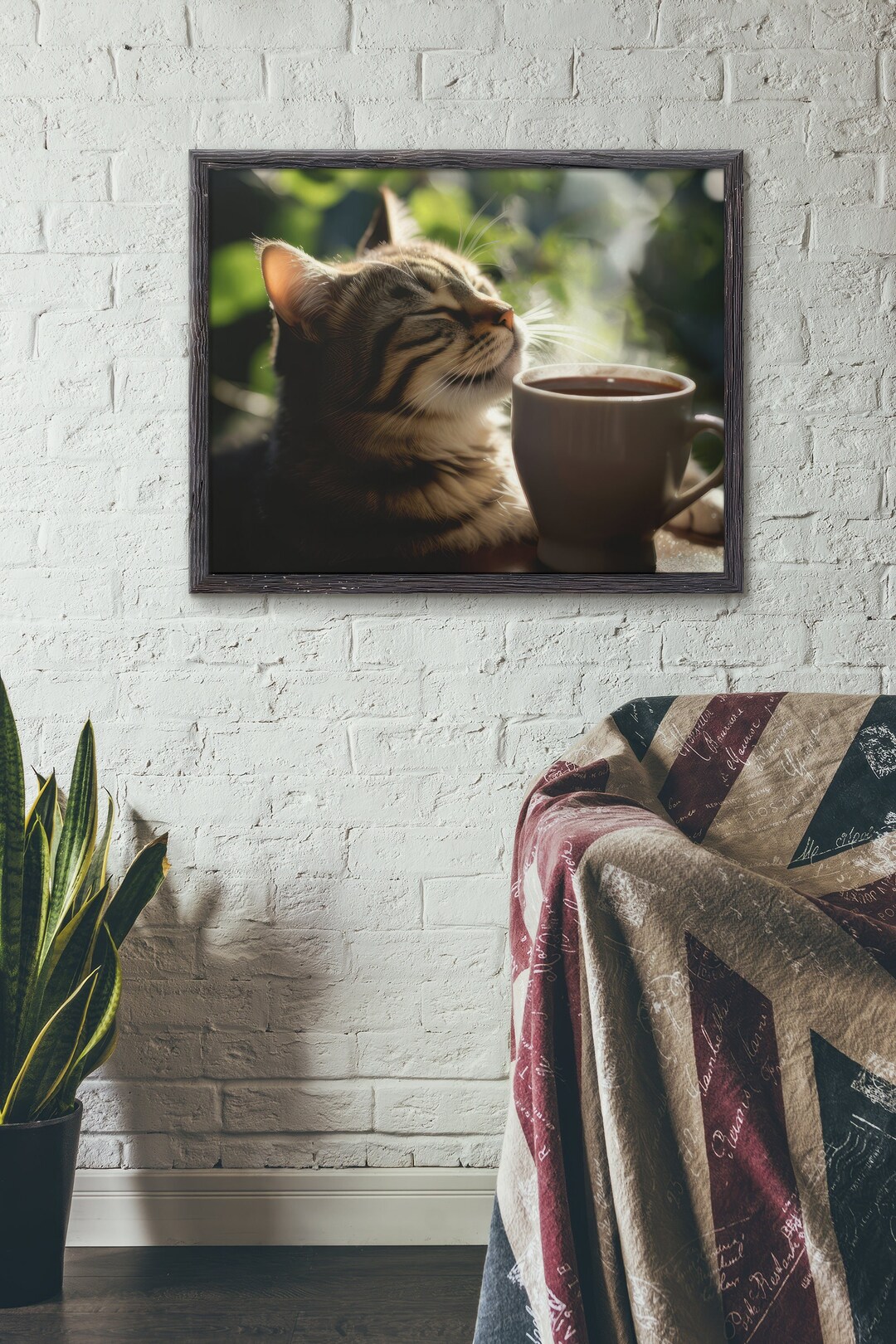 CAT DIGITAL PRINT Cute Cat Coffee Lover Gift Printable Poster Wall Art ...