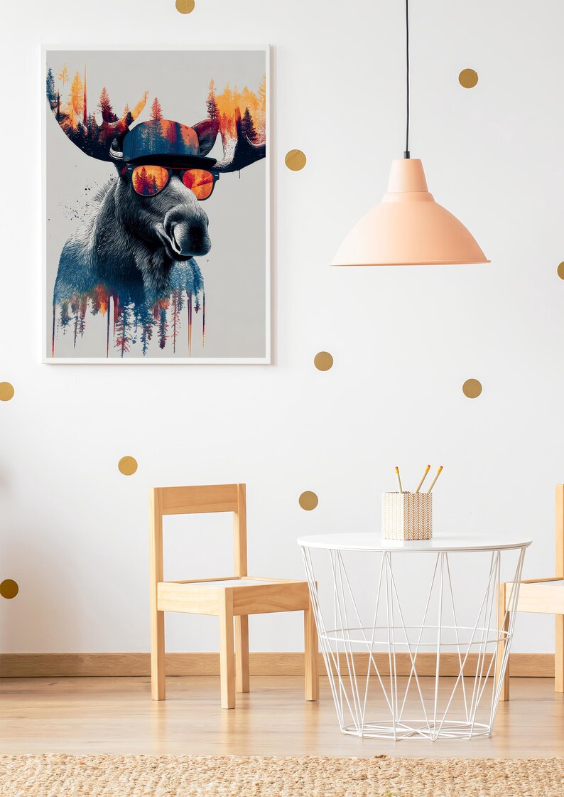 MOOSE DIGITAL PRINT Cool Moose With Sunglasses Printable Ski Lodge ...