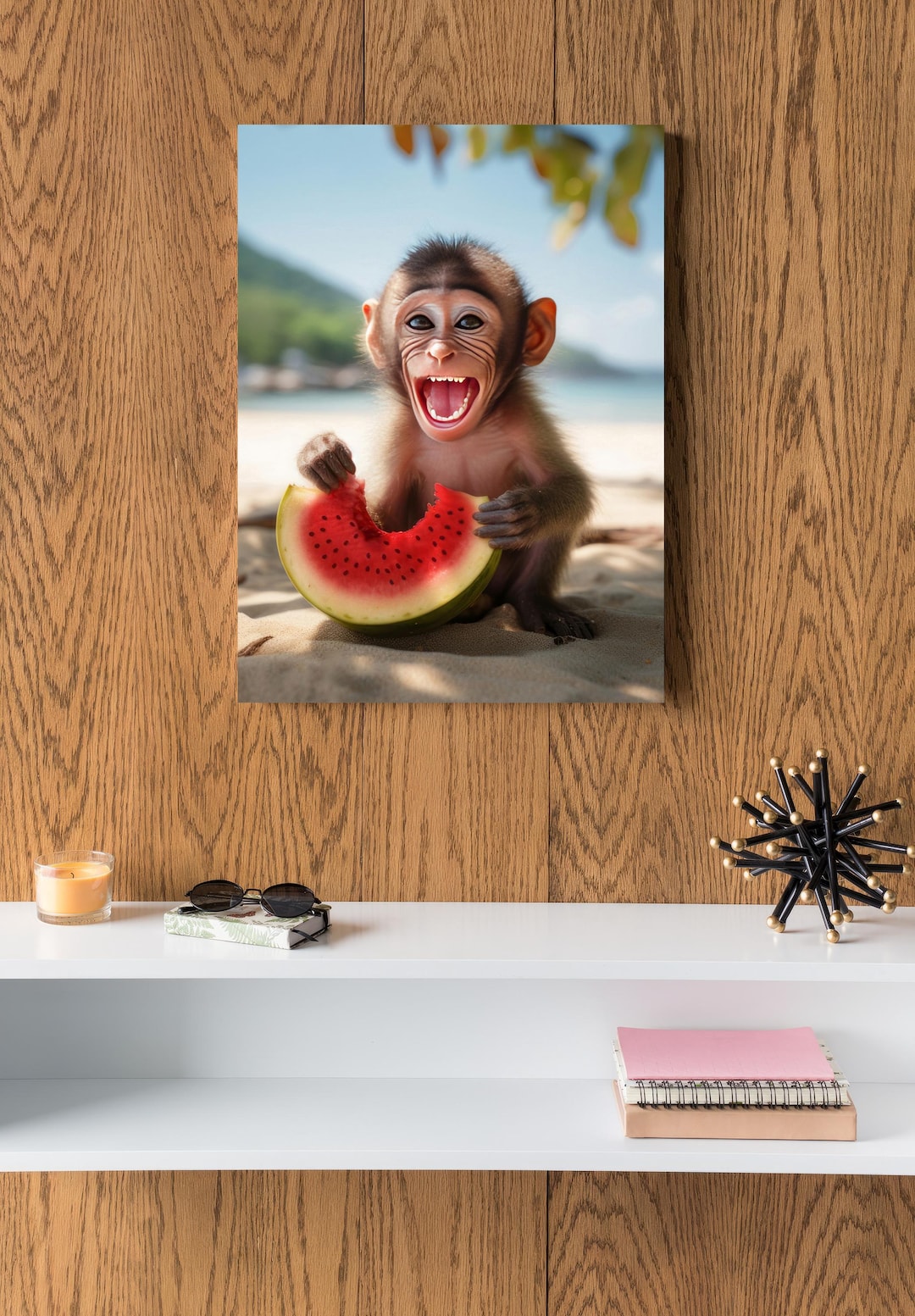 Monkeydigital Print Cute Baby Macaque on the Beach Printable Wall Art ...