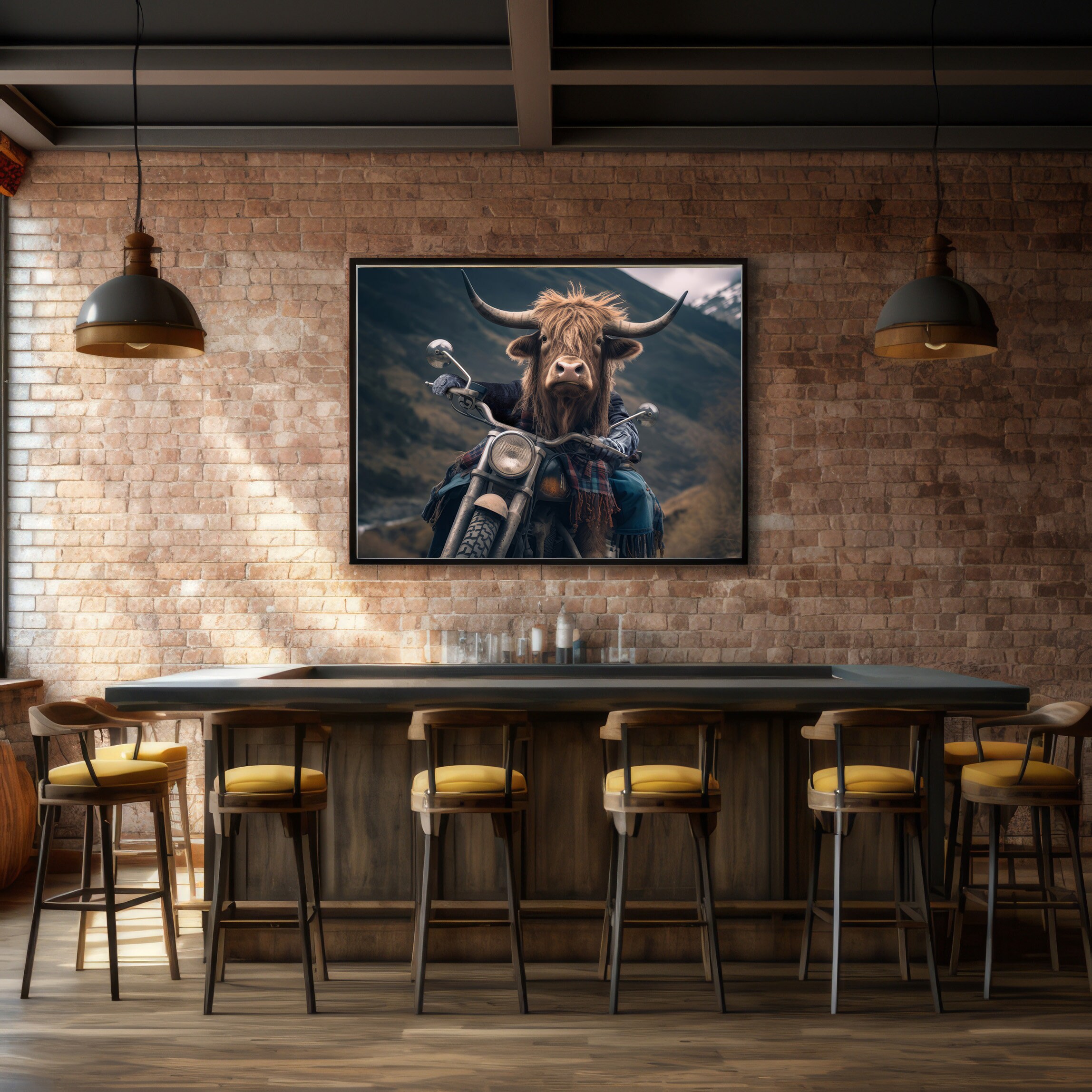 Highland Cow on Motorcycle Digital Print Funny Animal Poster Printable ...