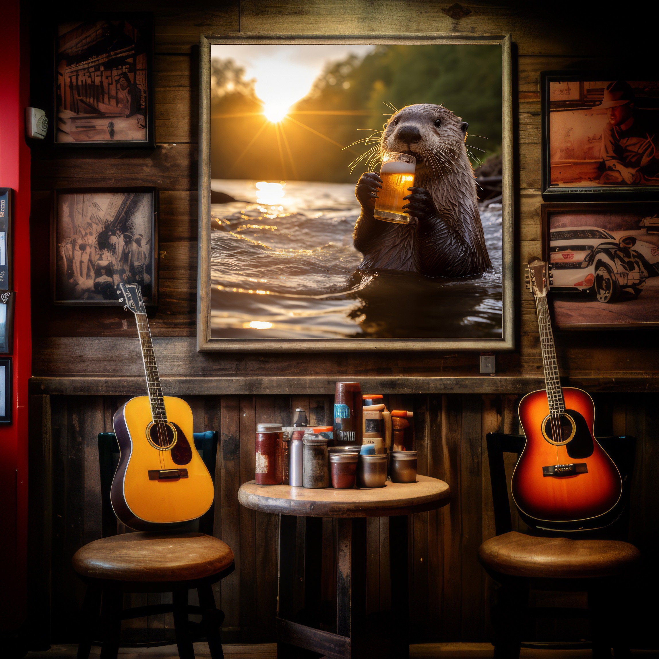 OTTER DIGITAL PRINT Cute Animal Drinking Beer Printable Poster Wall Art ...