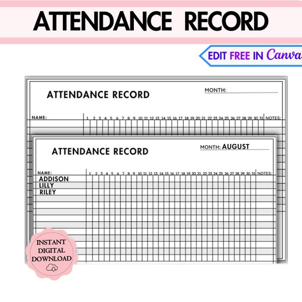Attendance Log - Etsy