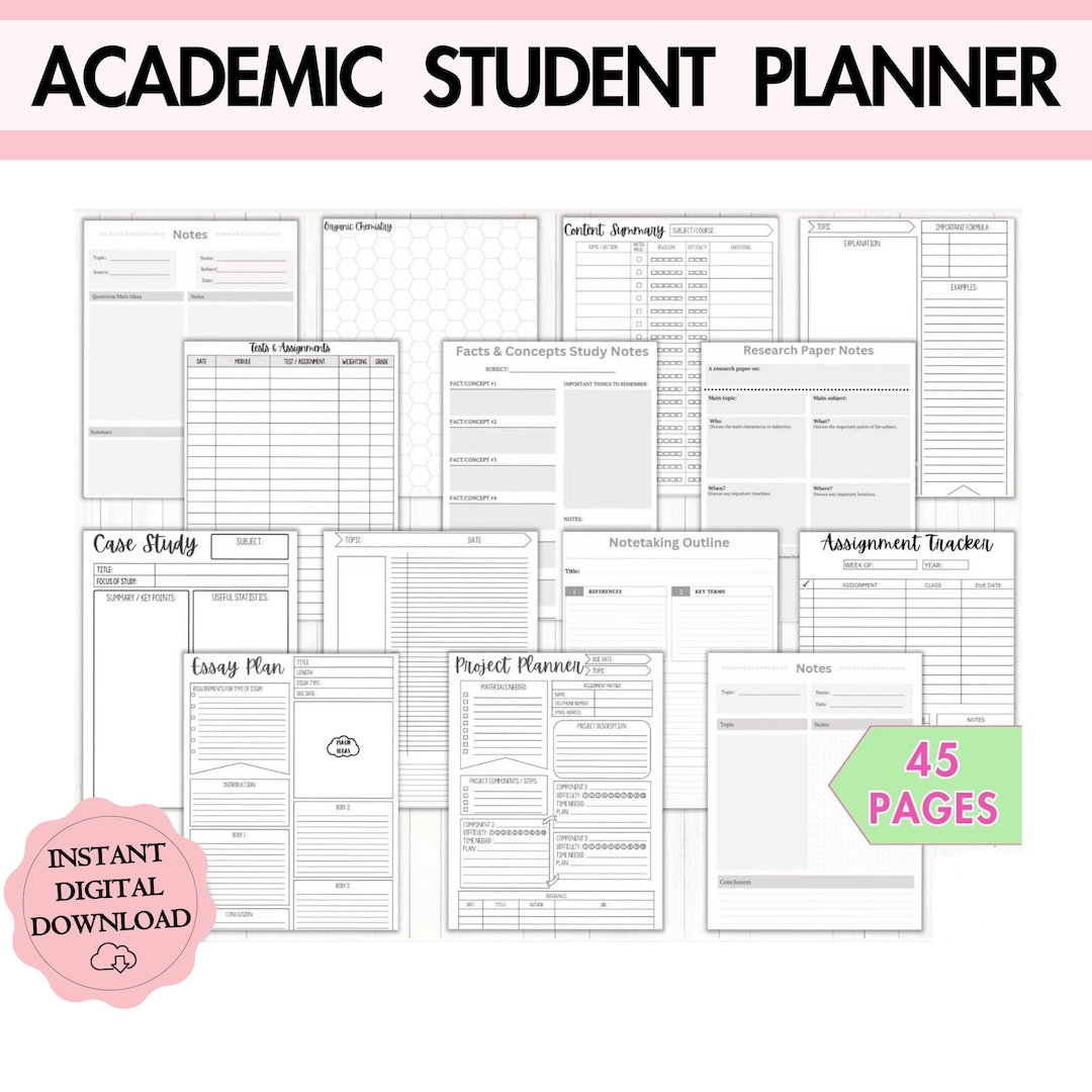 Student Academic Planner Printable Bundle Student Organizer - Etsy