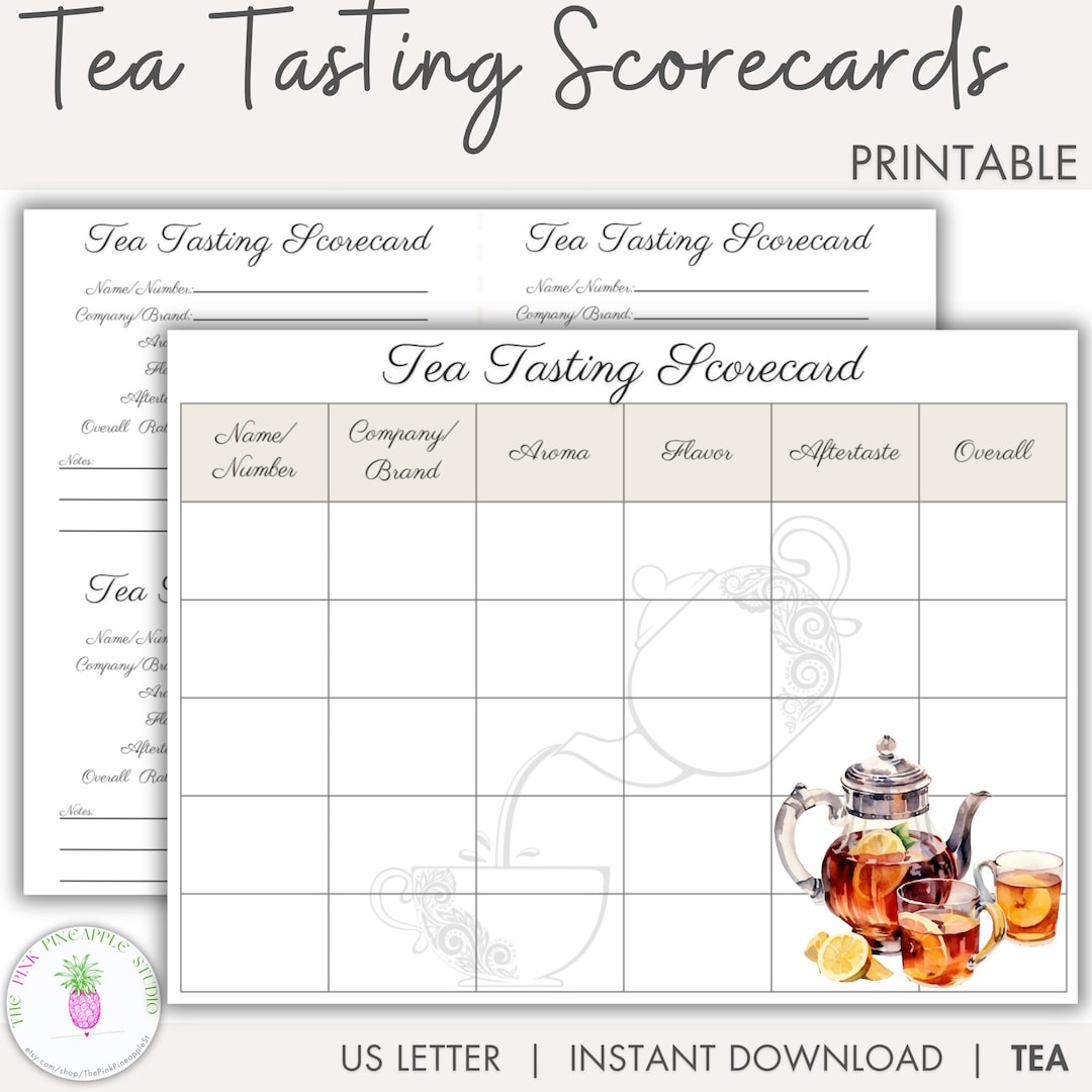 Tea Tasting Scorecard Printable Tea Party Tea Flight Tea - Etsy