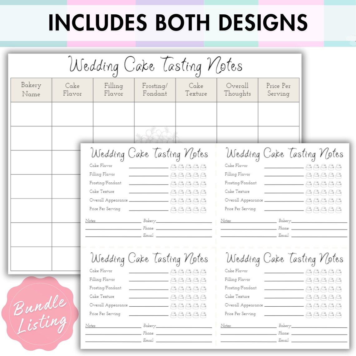 Wedding Cake Tasting Notes, Bridal Cake Planner, Tasting Notes, Wedding ...
