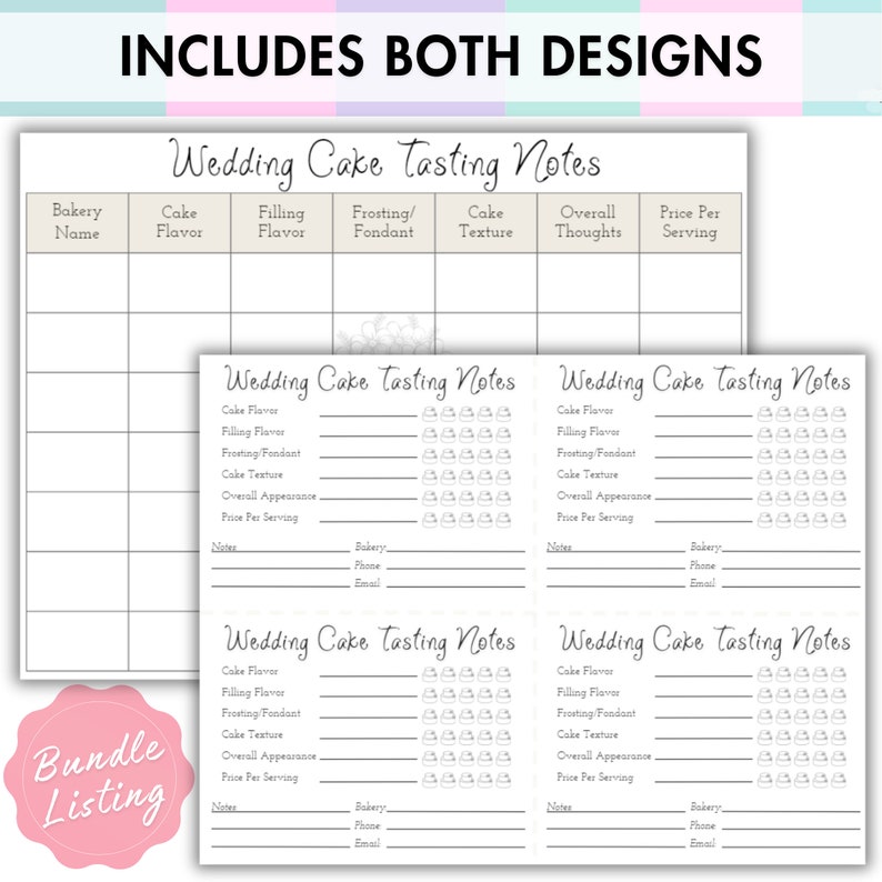 Wedding Cake Tasting Notes, Bridal Cake Planner, Tasting Notes, Wedding ...