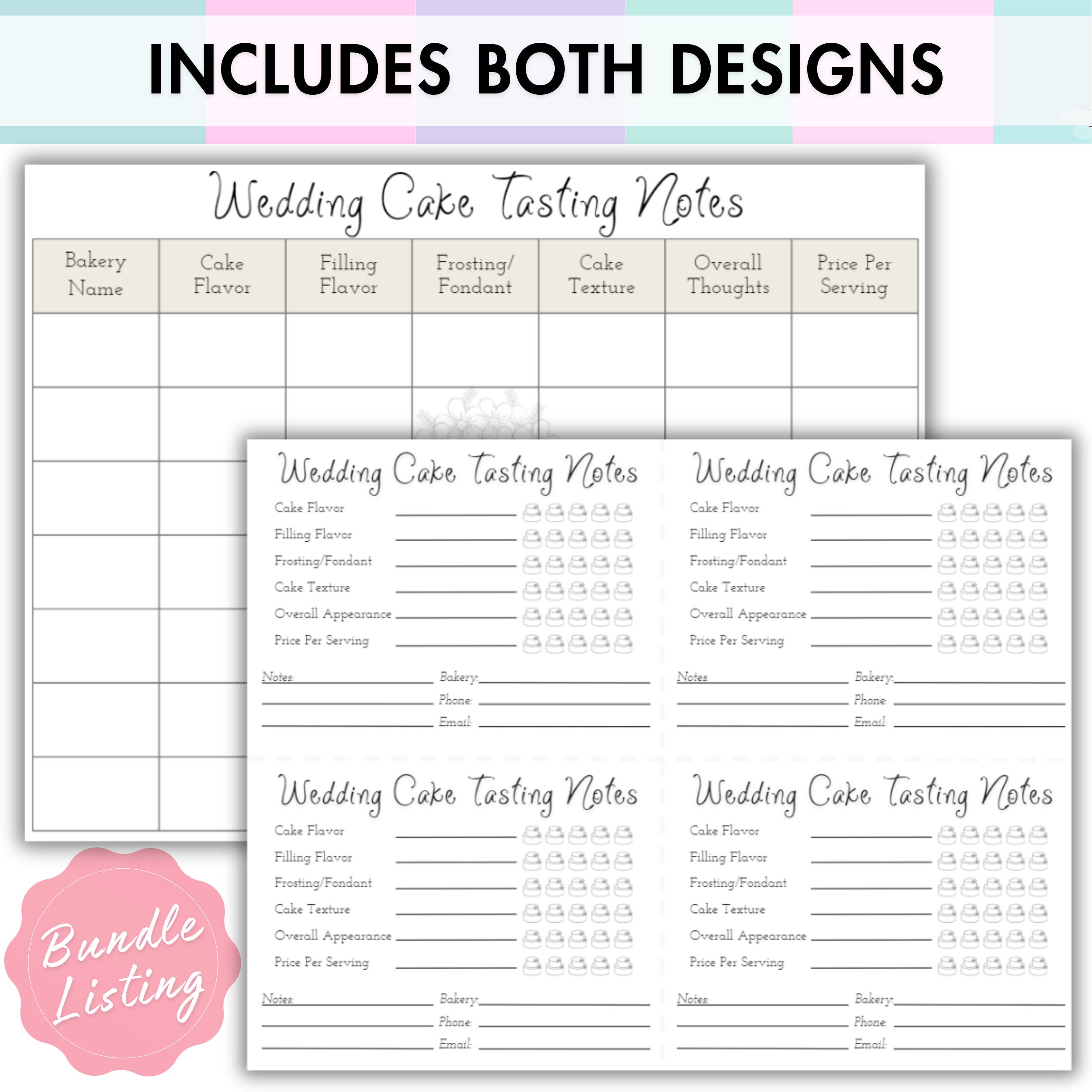 Wedding Cake Tasting Notes, Bridal Cake Planner, Tasting Notes, Wedding ...