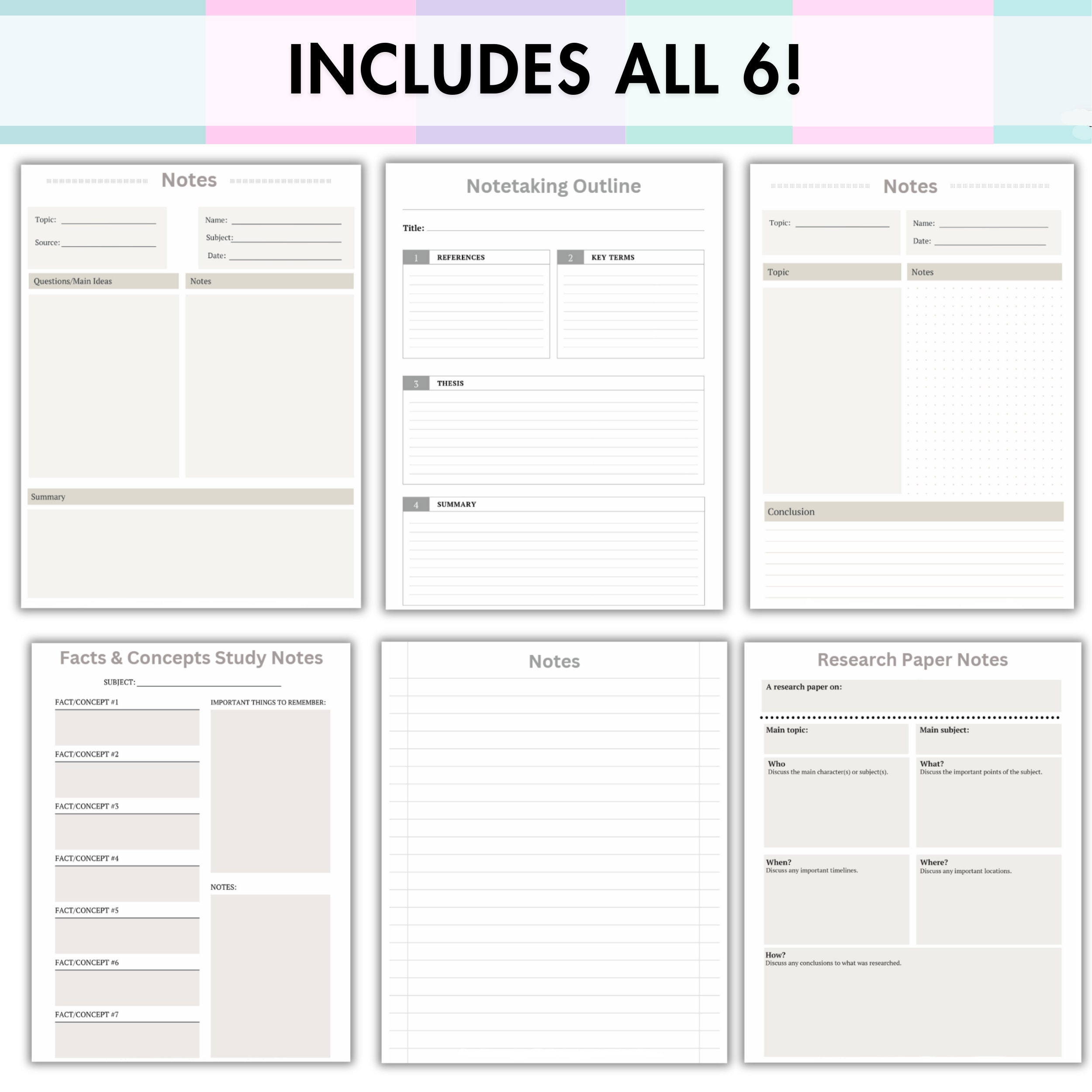 Study Notes Printable Bundle, Student Study Guides, Lecture Study Notes ...