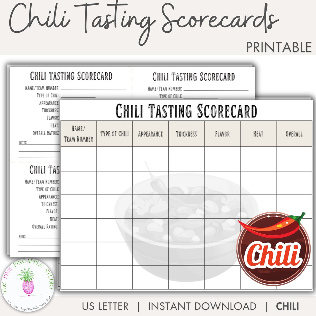 Chili Tasting Scorecard Printable Template Chili Party Party - Etsy