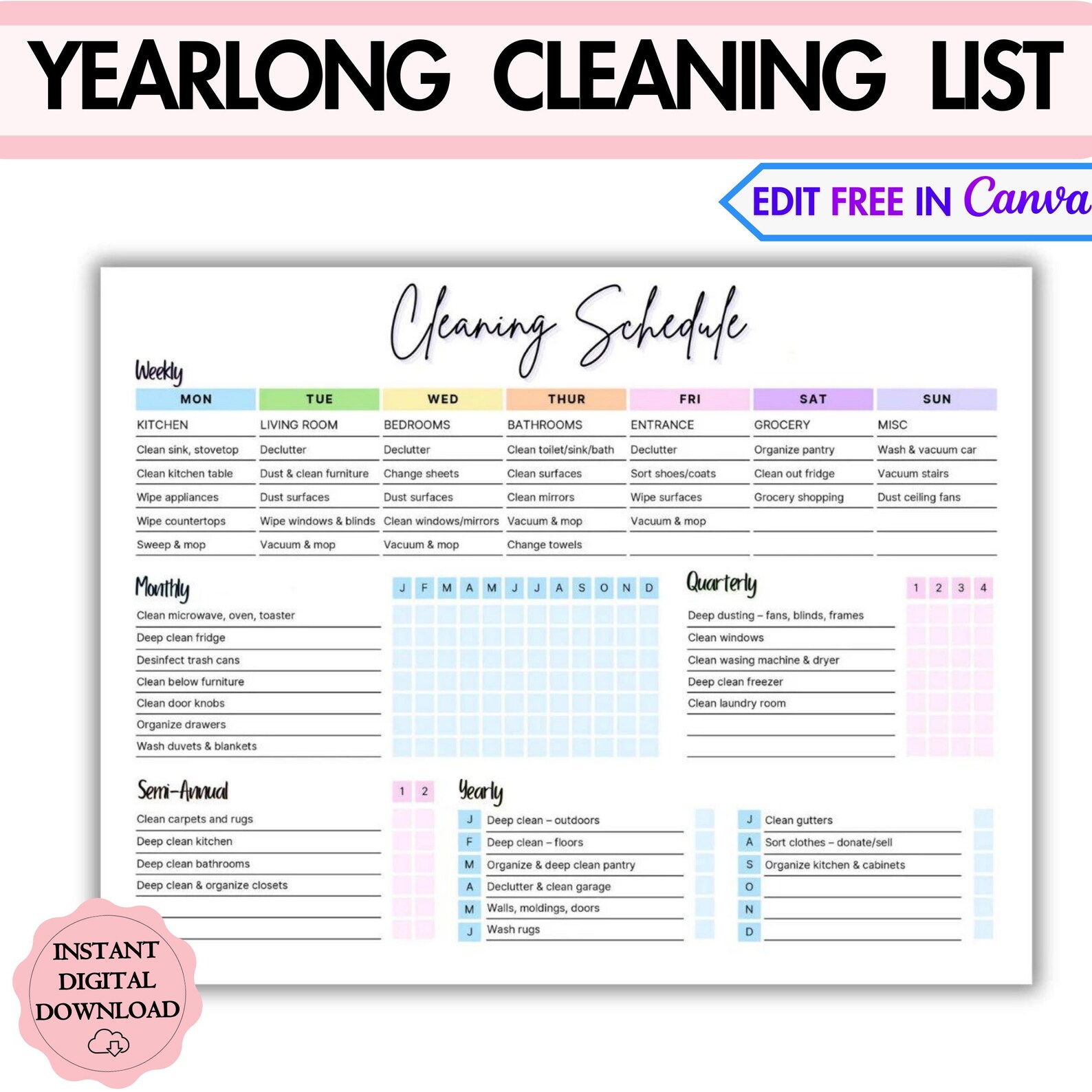 Cleaning Checklist Editable Printable Home Cleaning Planner - Etsy