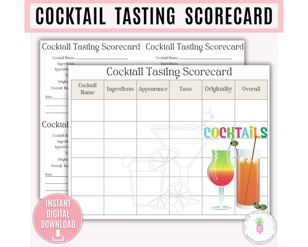 Cocktail Tasting Scorecard Printable Template, Cocktail Party, Fun ...