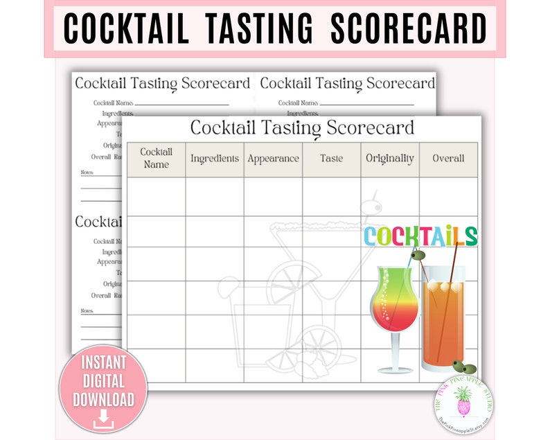 Cocktail Tasting Scorecard Printable Template, Cocktail Party, Fun ...