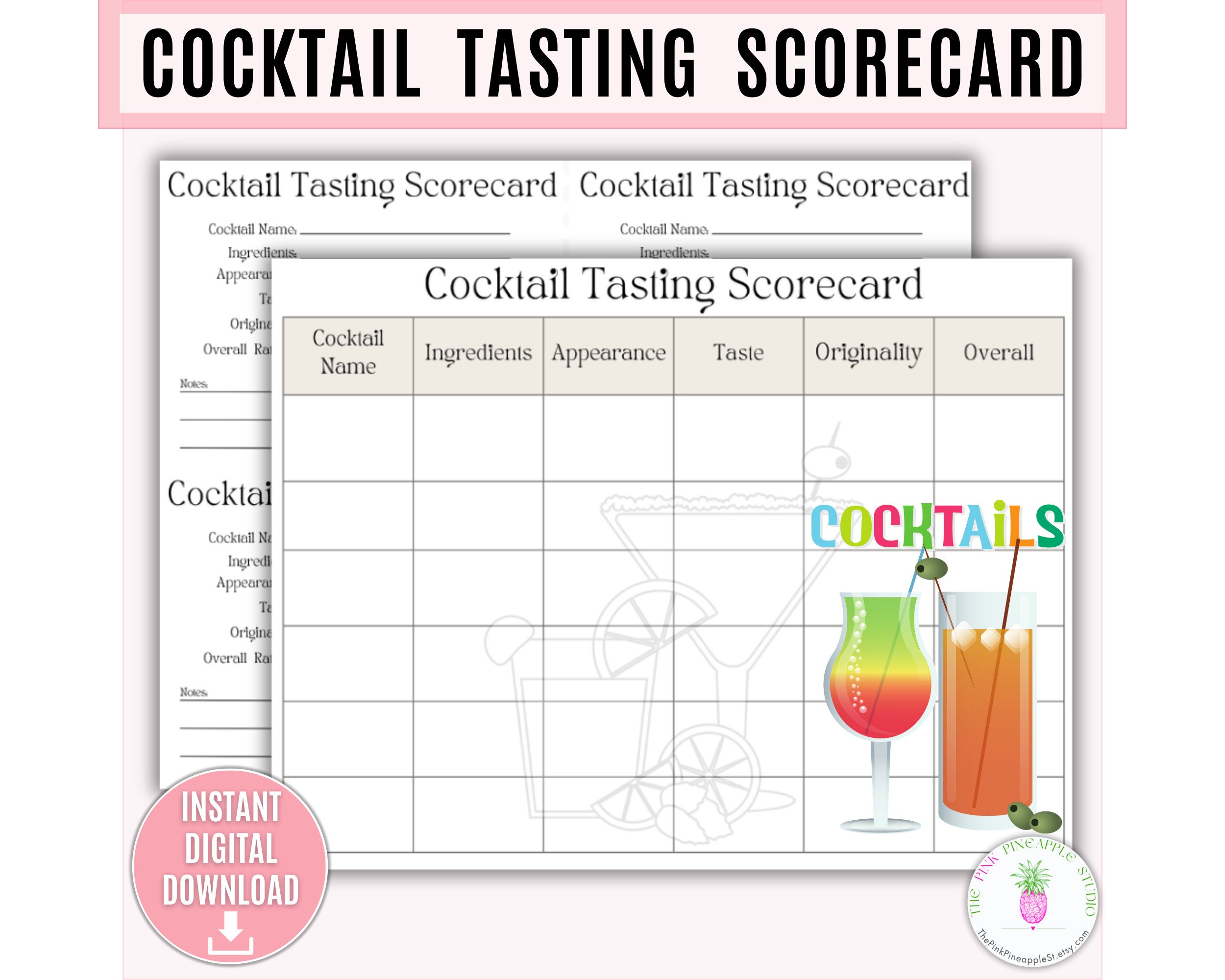 Cocktail Tasting Scorecard Printable Template, Cocktail Party, Fun ...