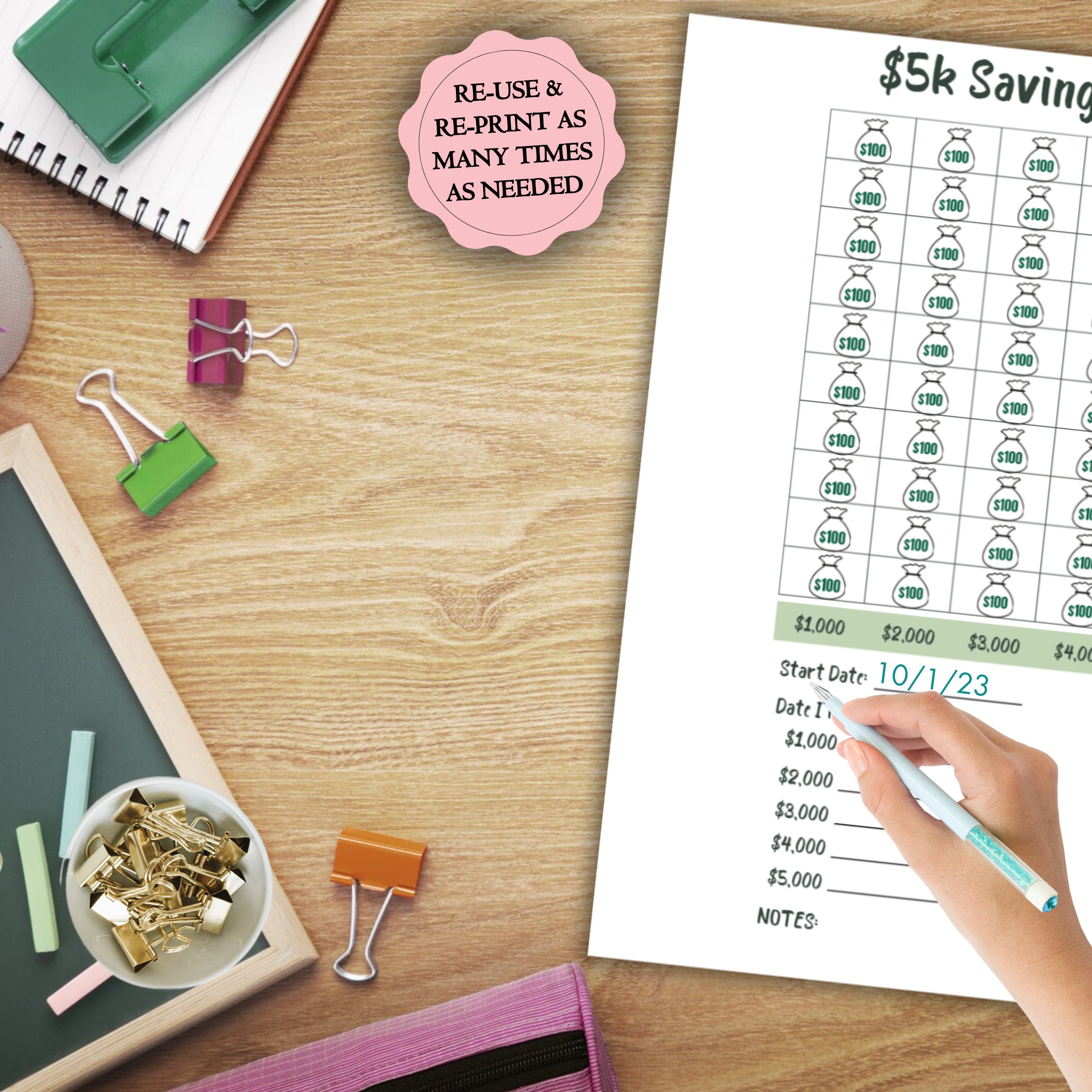 5k Savings Goal Tracker Printable, Five Thousand Dollar Goal, 5k Saving ...