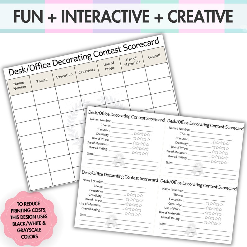 Desk or Office Decorating Contest Scorecard Printable, Desk Contest ...