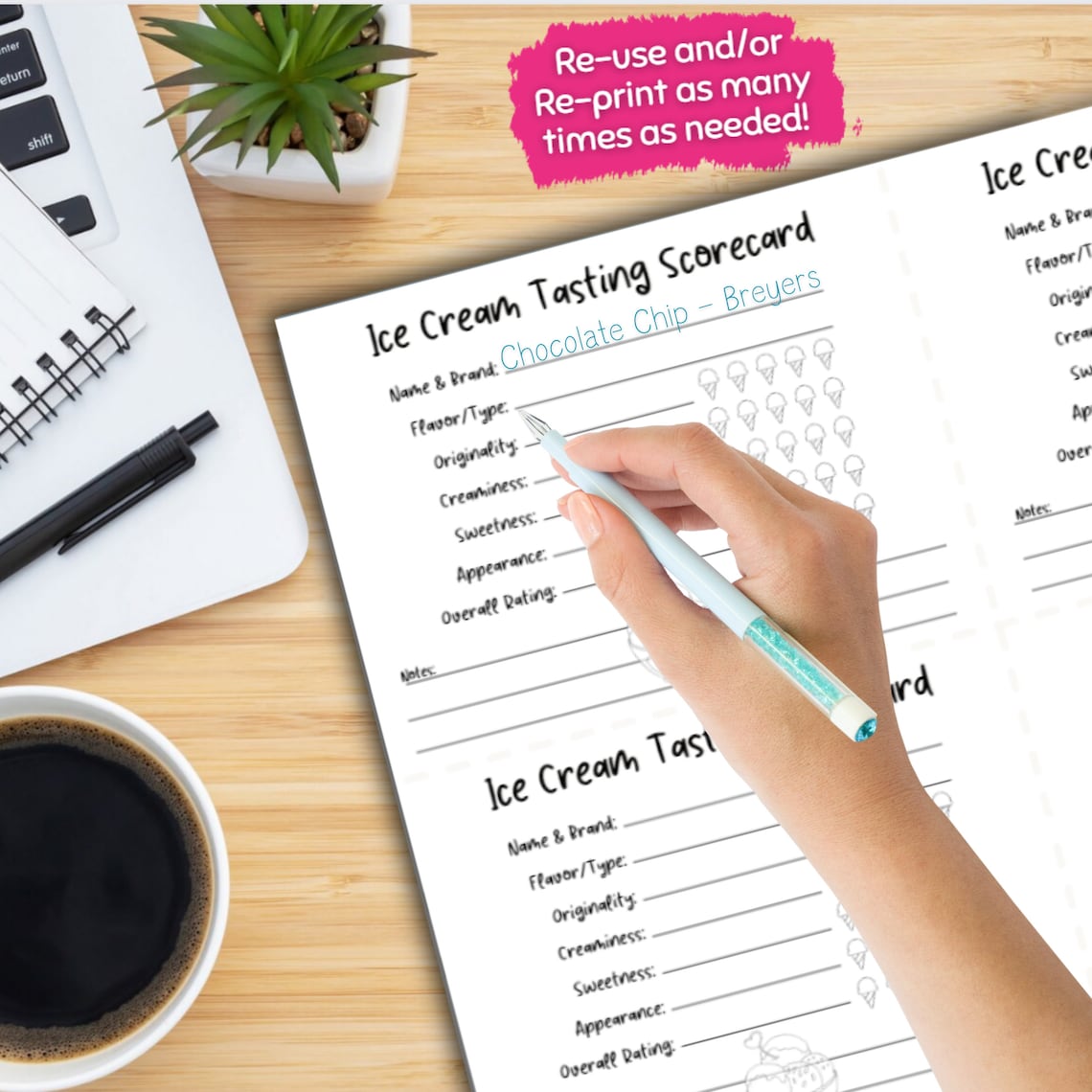 Ice Cream Tasting Scorecard Printable, Ice Cream Party, Ice Cream ...