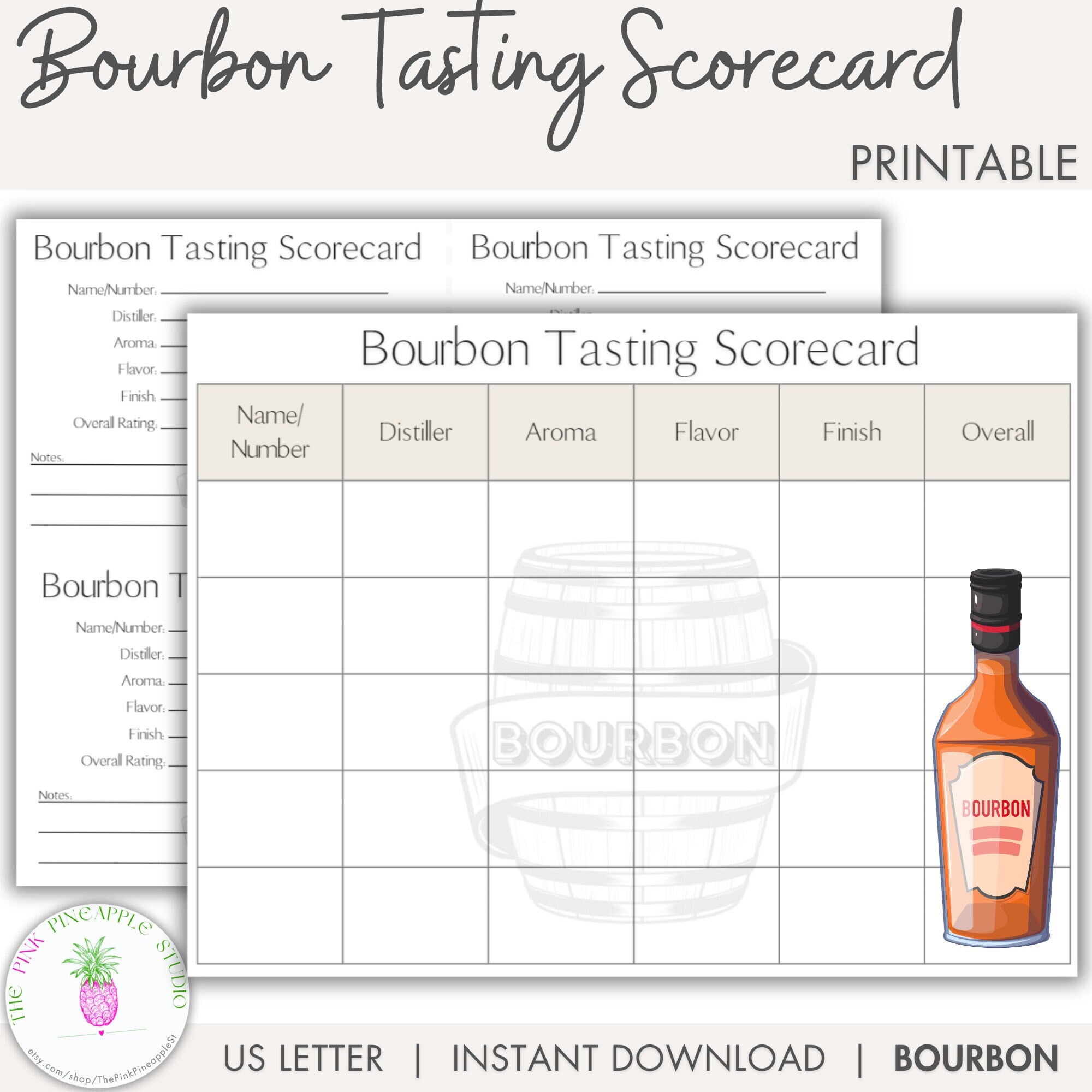 Bourbon Tasting Scorecard Printable Bourbon Party Bourbon - Etsy