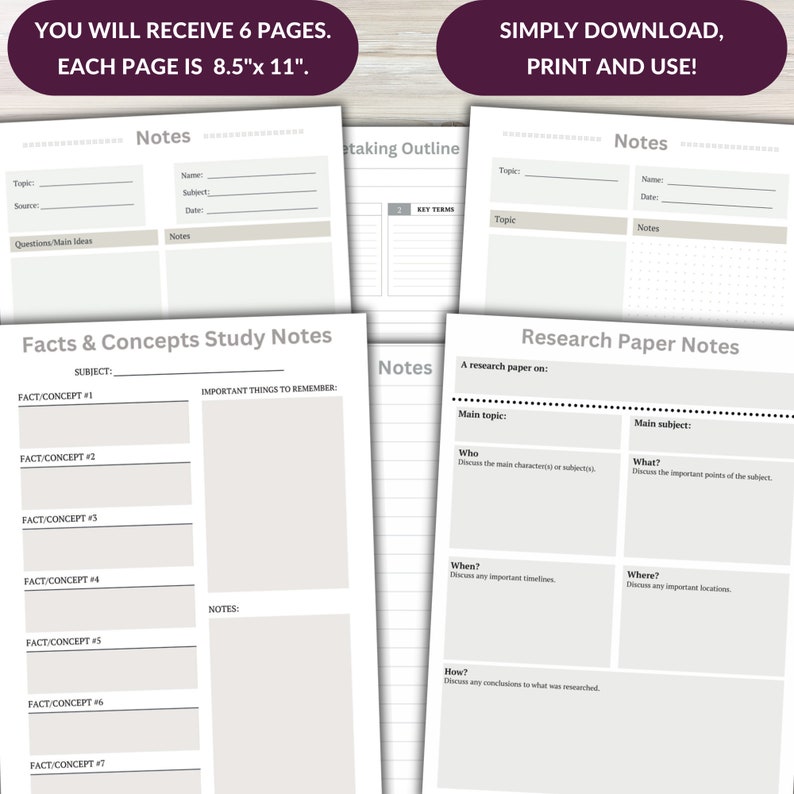 Study Notes Printable Bundle Student Study Guides Lecture - Etsy