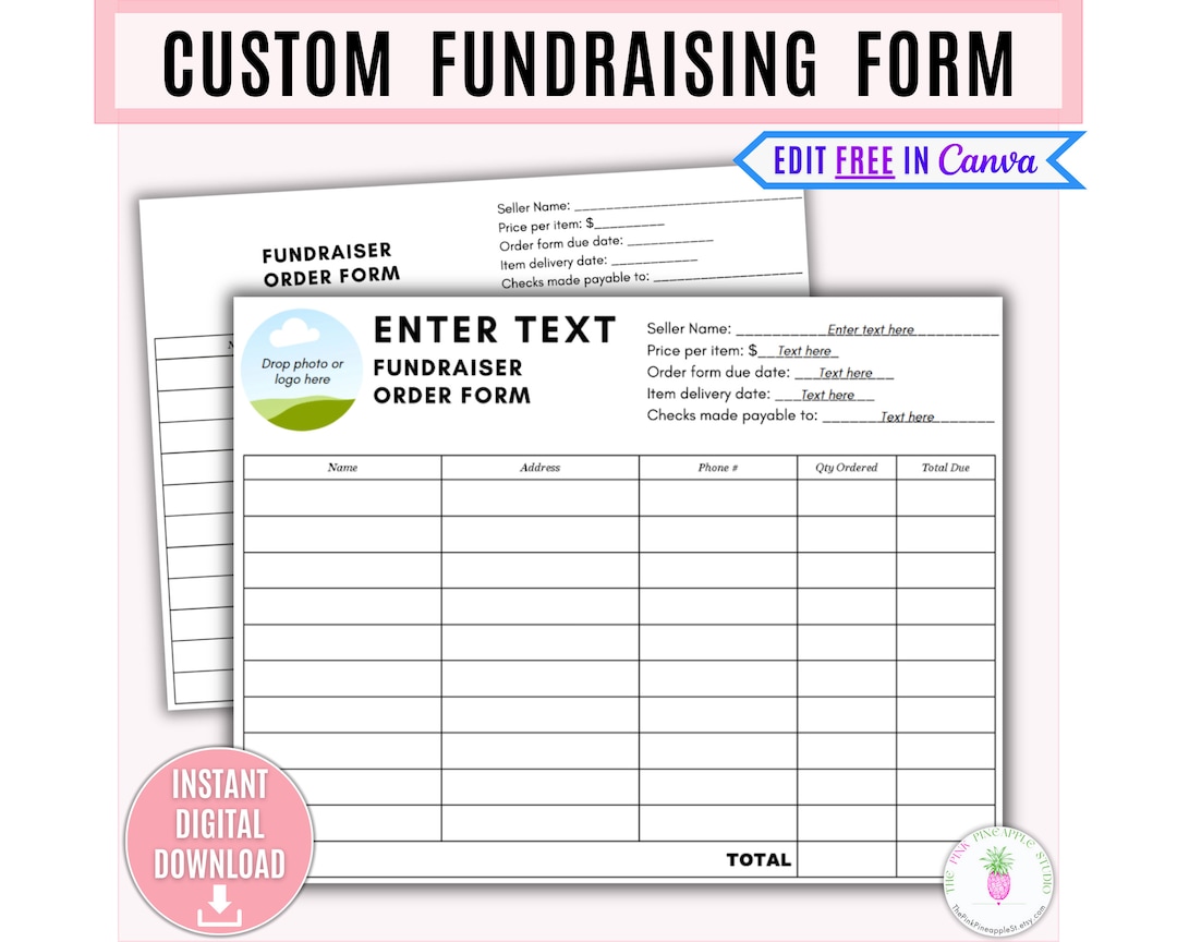 Editable Fundraising Form Printable, Sponsorship Form, Custom ...