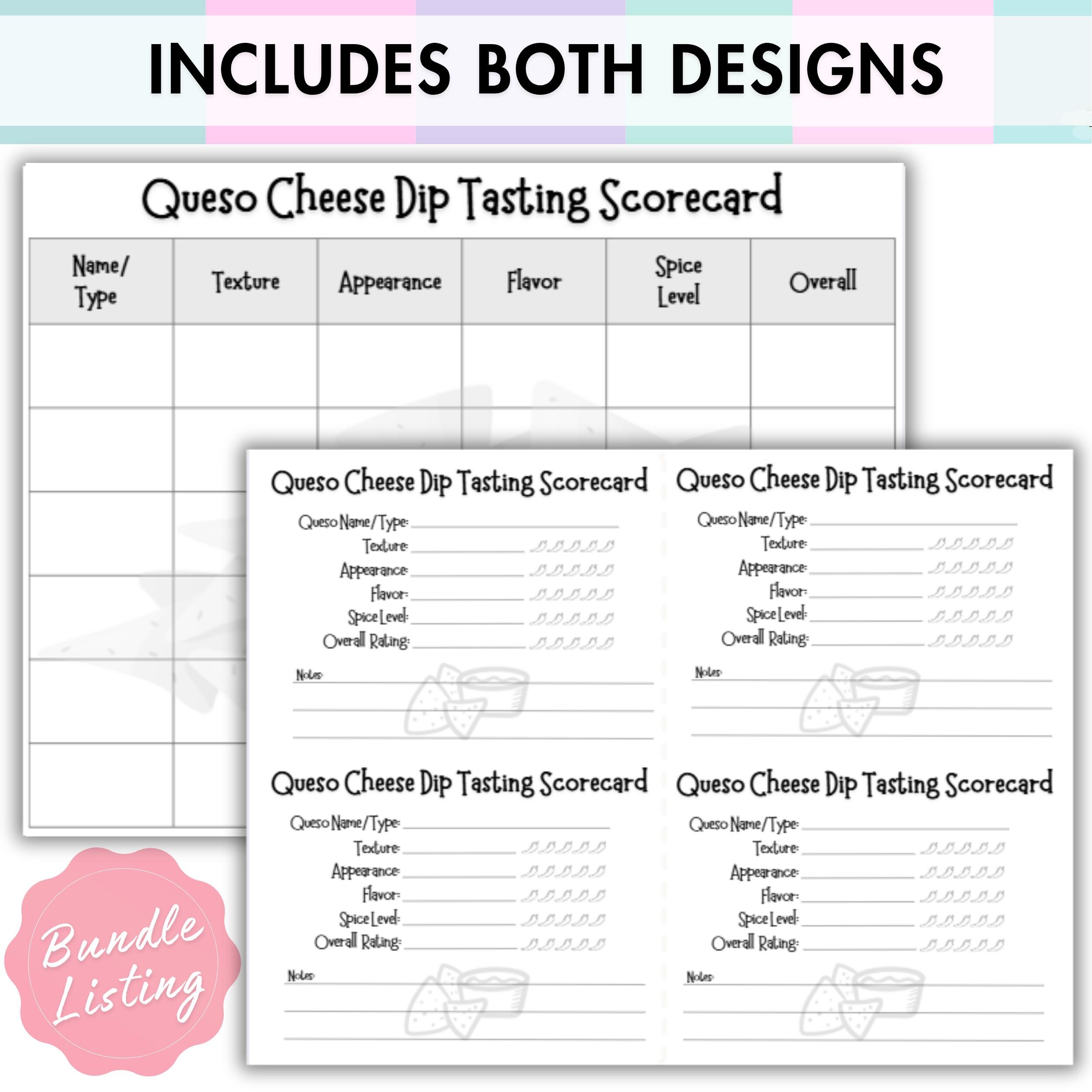 Queso Cheese Dip Tasting Scorecard Printable, Tasting Activity, Party ...