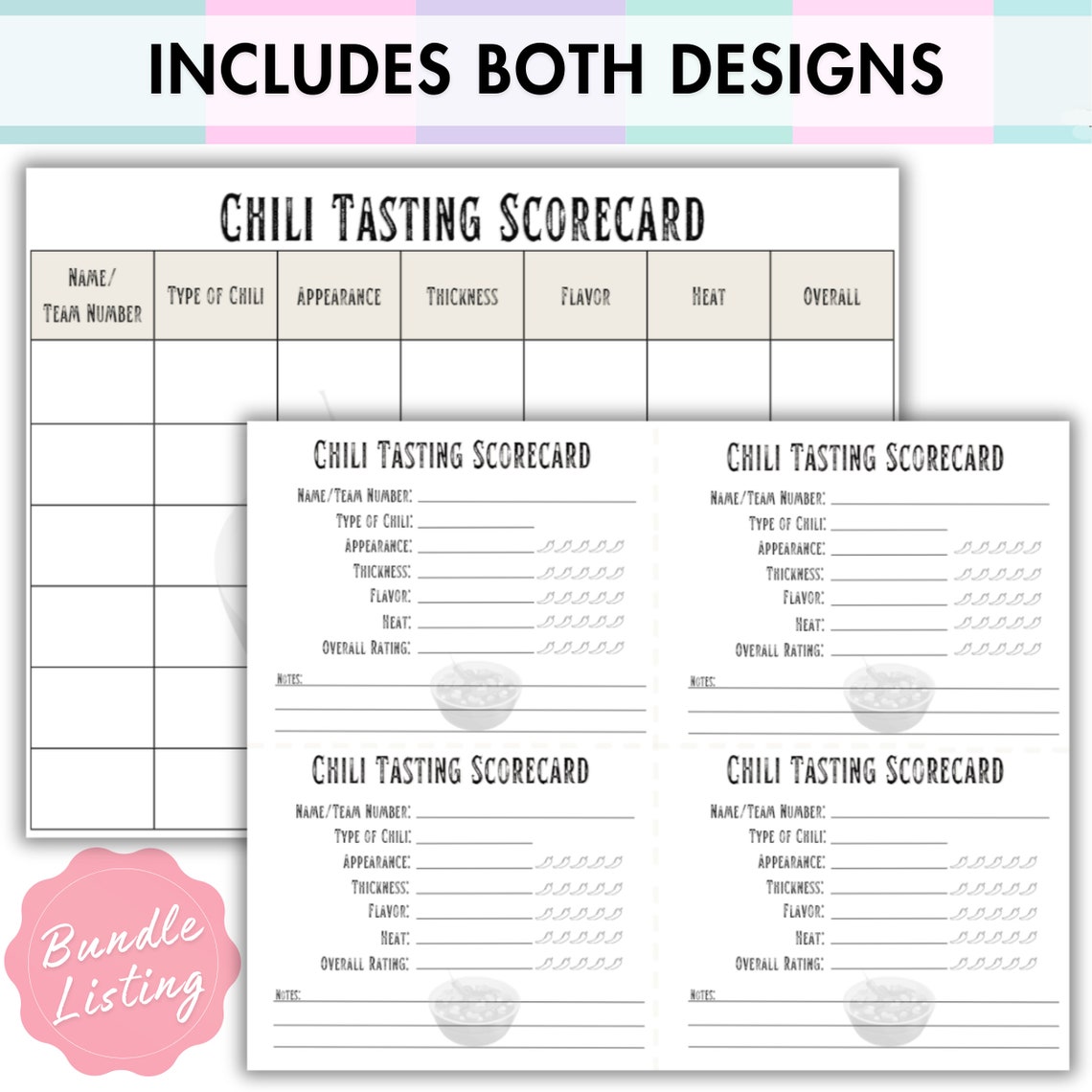 Chili Tasting Scorecard Printable Template, Chili Party, Party Food ...