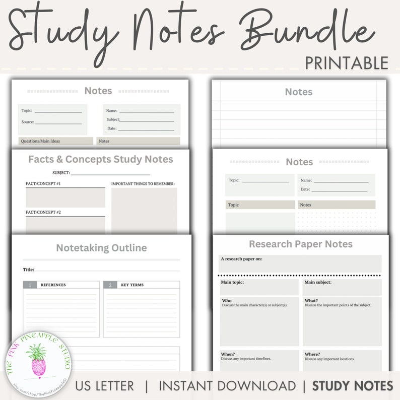 Study Notes Printable Bundle Student Study Guides Lecture - Etsy