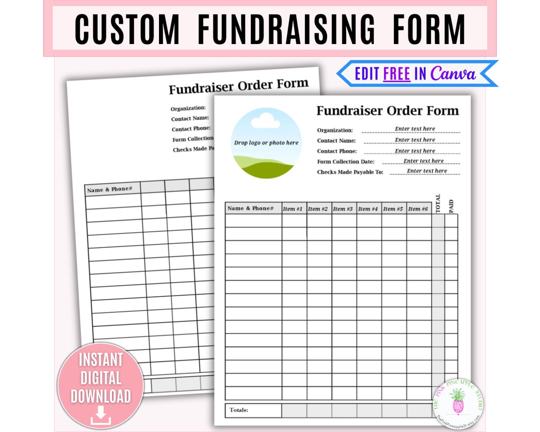 Editable Fundraising Form Printable, Sponsorship Form, Custom ...