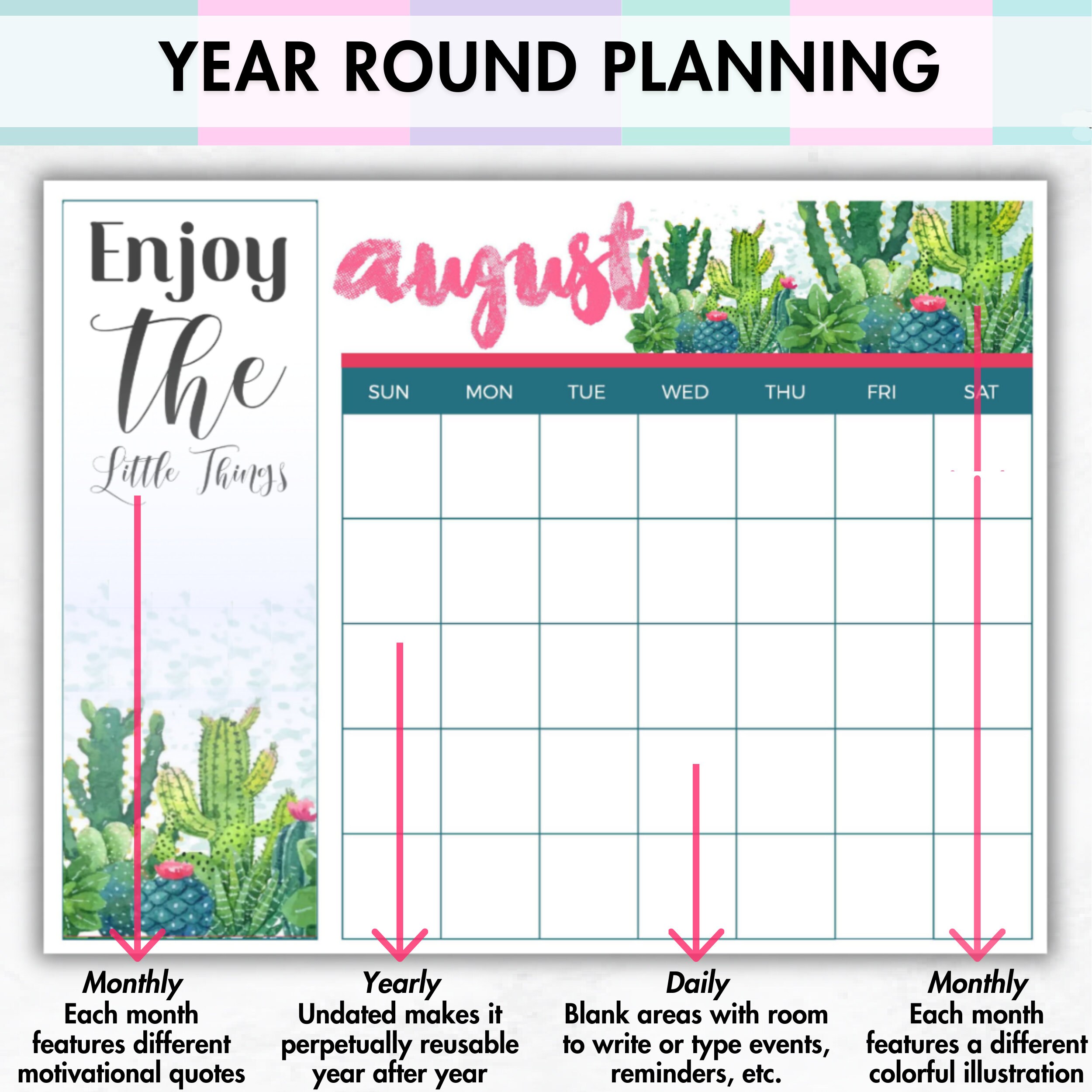 Undated Calendar Editable Planner Printable Monthly Planner - Etsy
