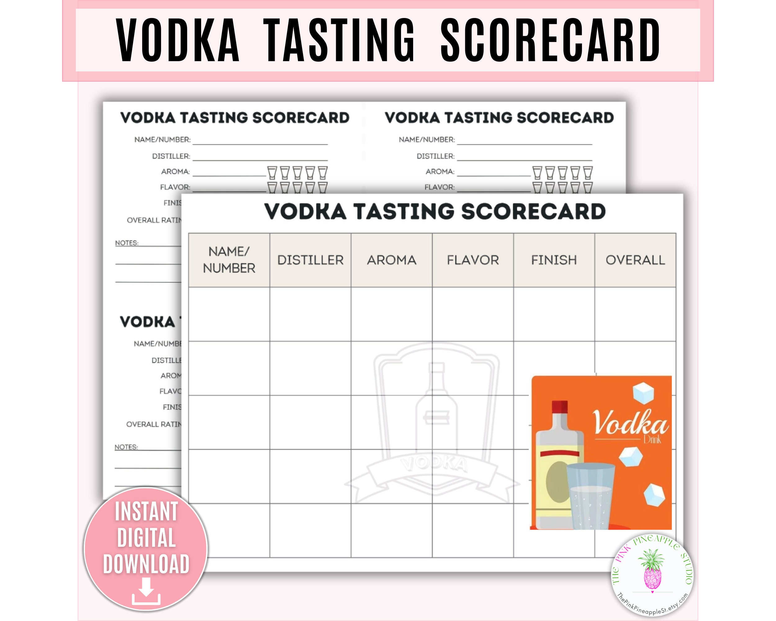 Vodka Tasting Scorecard Printable, Vodka Party, Vodka Flight, Vodka ...