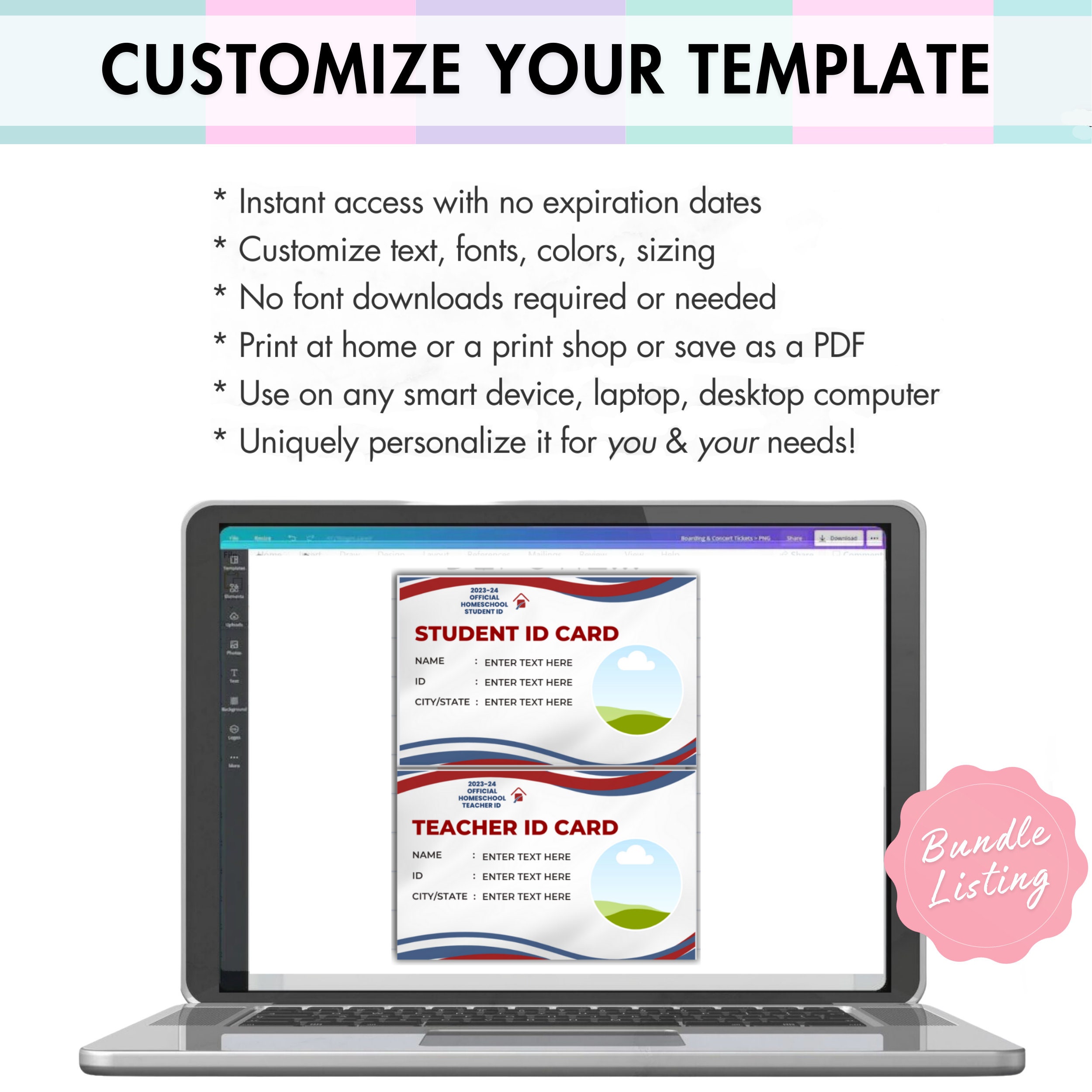 Homeschool Teacher & Student Identification Card Editable Printable ...