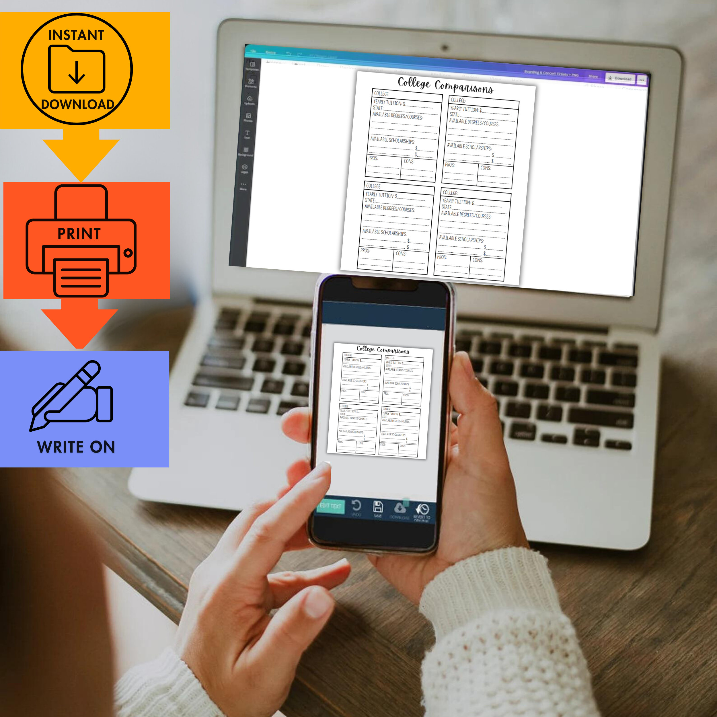 College Comparison Printable, College Tour Worksheet, School Comparison ...