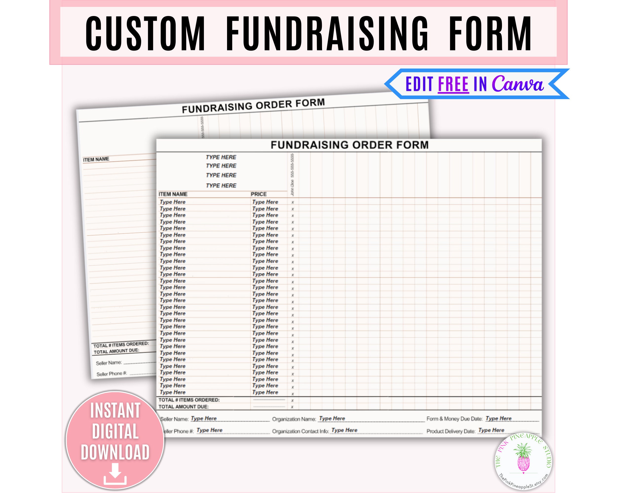 Fully Editable Fundraising Form Printable, Sponsorship Form, Custom ...