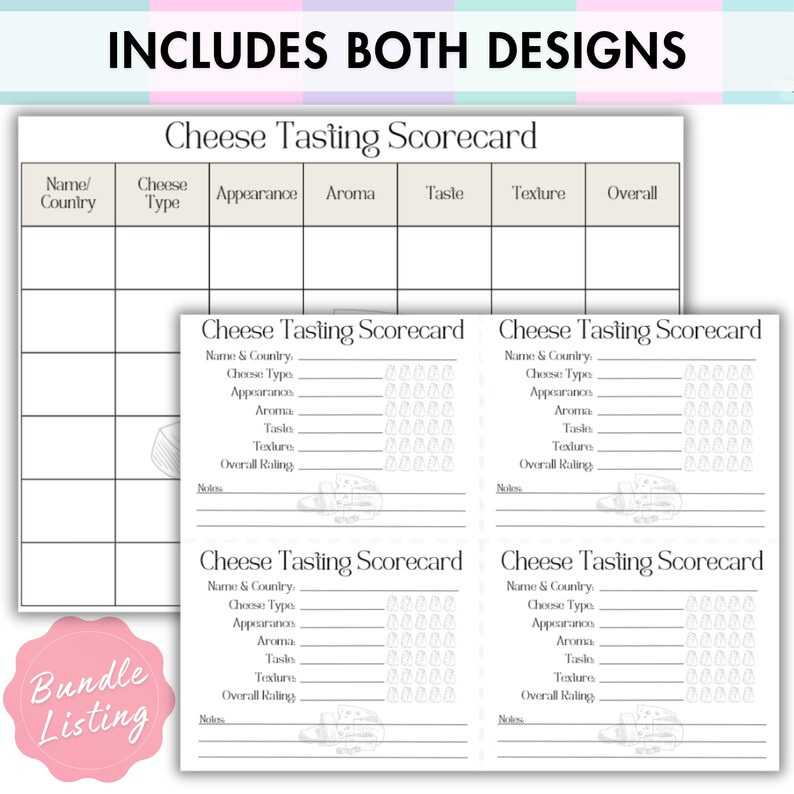 Cheese Tasting Scorecard Printable Template, Party Food Tasting Game ...
