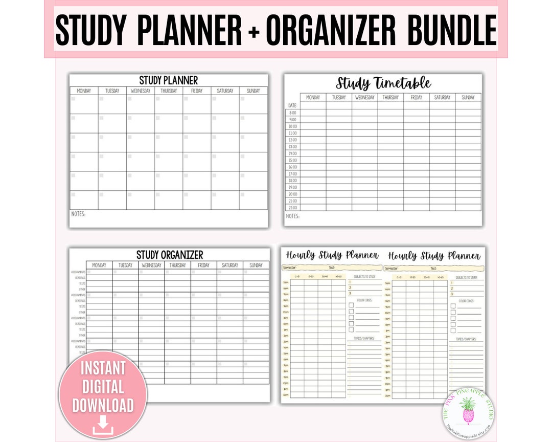 Study Planner Printable Bundle, Study Organizer, Study Timetable ...
