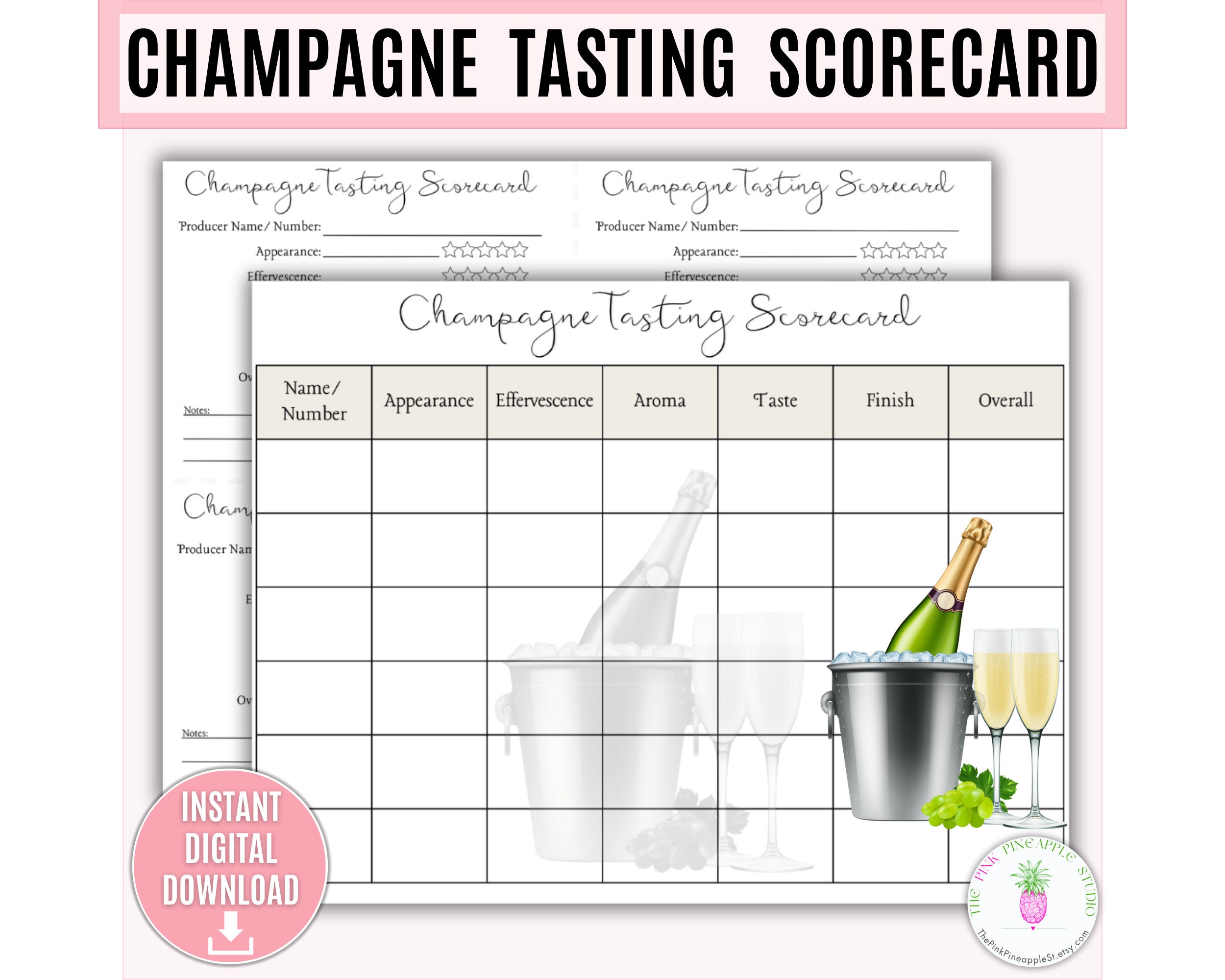 Champagne Tasting Scorecard Printable, Champagne Party, Champagne ...