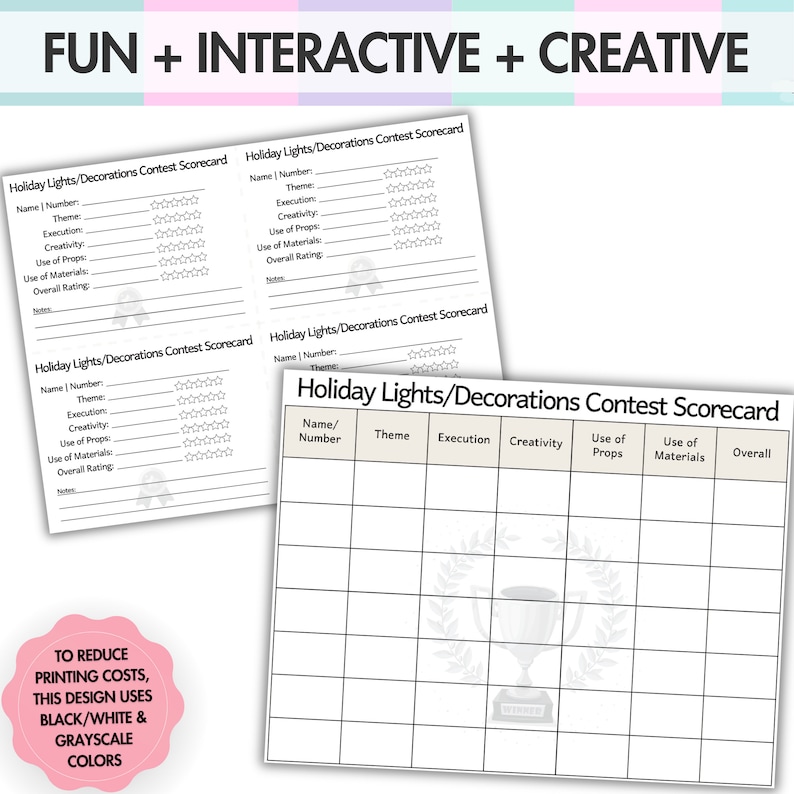 Holiday Lights or Decorations Contest Scorecard Printable, Lights ...