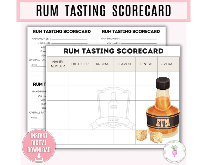 Rum Tasting Scorecard Printable, Rum Party, Rum Flight, Rum Evaluation ...
