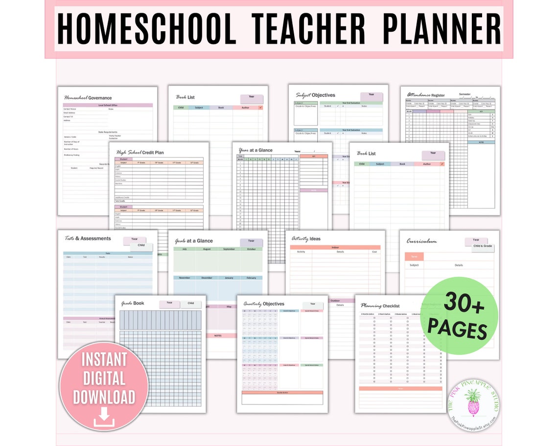 Homeschool Teacher Planner Printable Bundle, Home School Planner ...