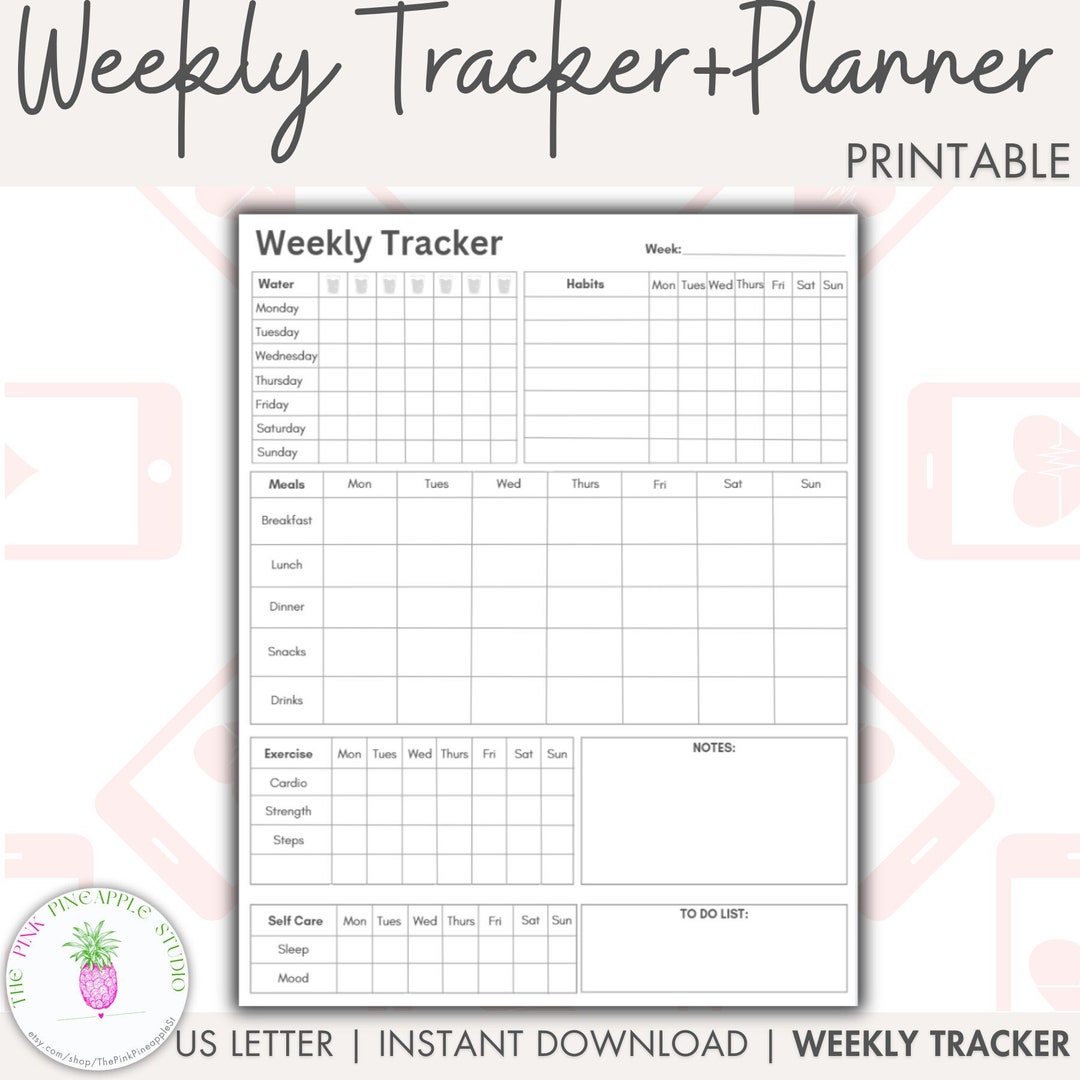 Weekly Tracker & Planner Printable Meal Plan Food and Water - Etsy