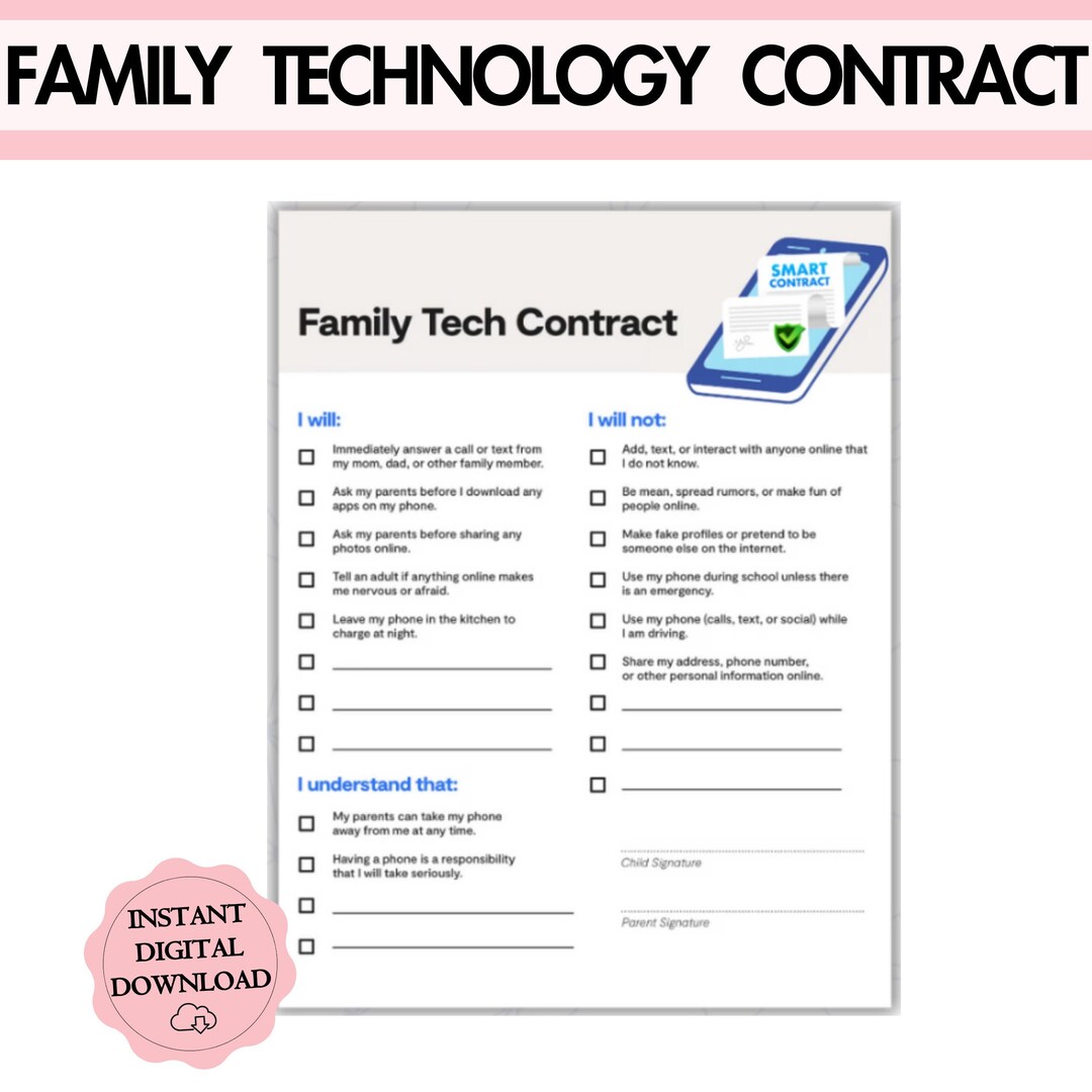 Family Technology Contract Printable Teen Phone Contract - Etsy