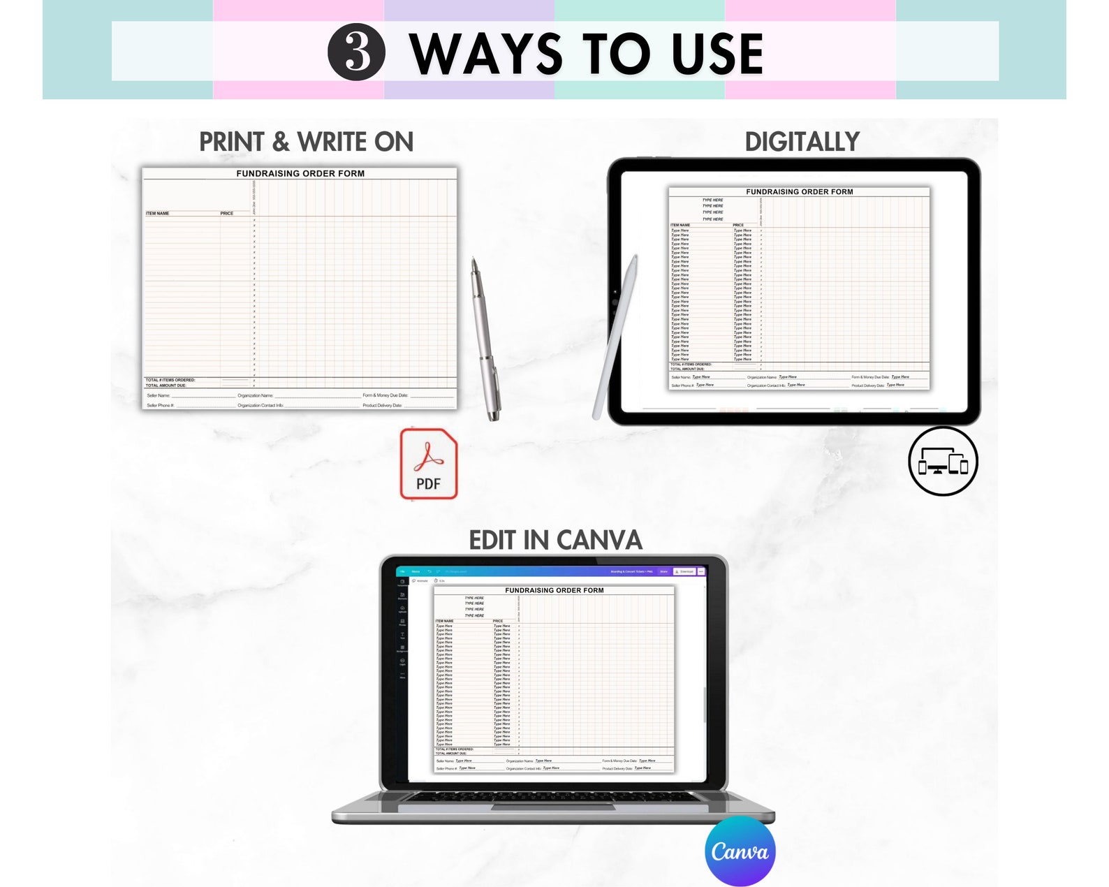 Editable Fundraising Form Printable, Sponsorship Form, Custom ...