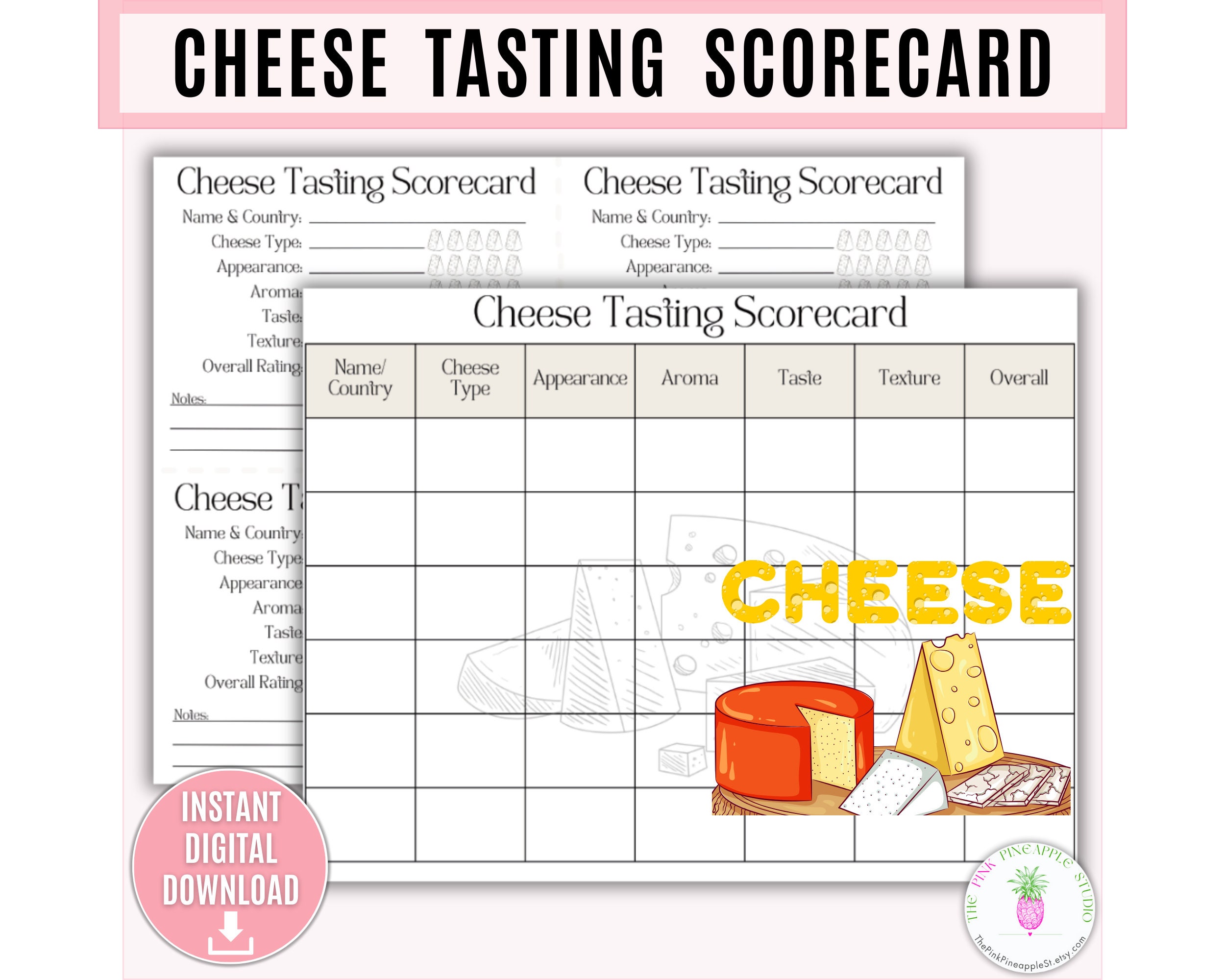 Cheese Tasting Scorecard Printable Template, Party Food Tasting Game ...