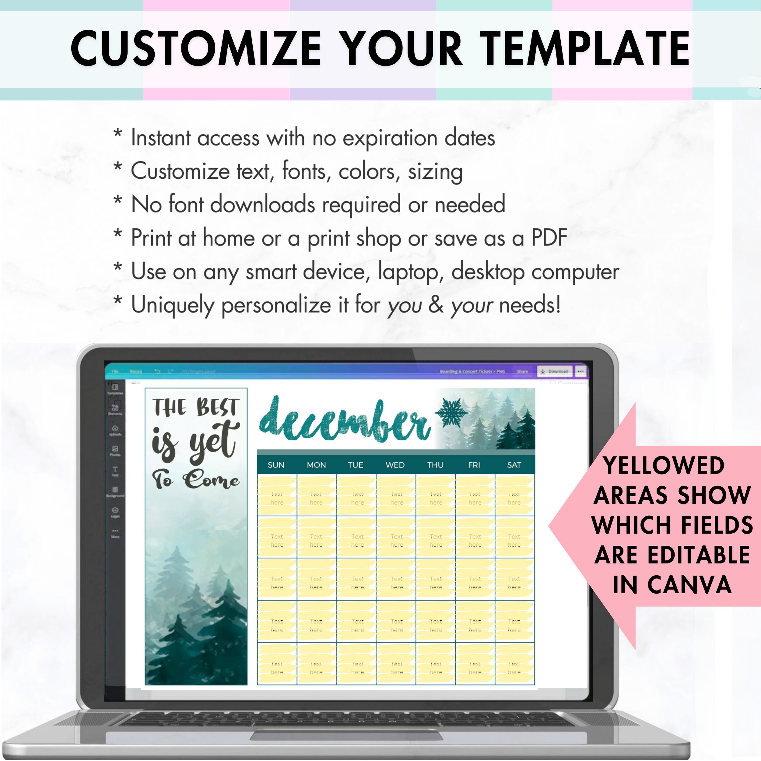 Undated Calendar Editable Planner Printable, Monthly Planner, Monthly ...