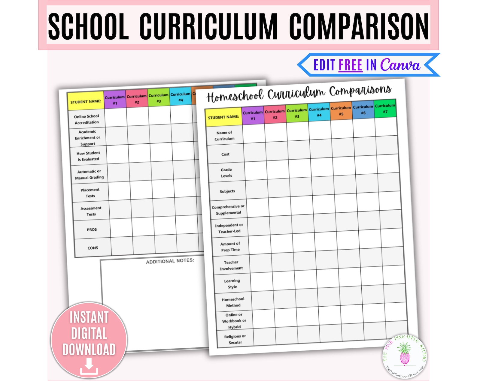 Homeschool Curriculum Comparison Printable, Homeschool Planner ...