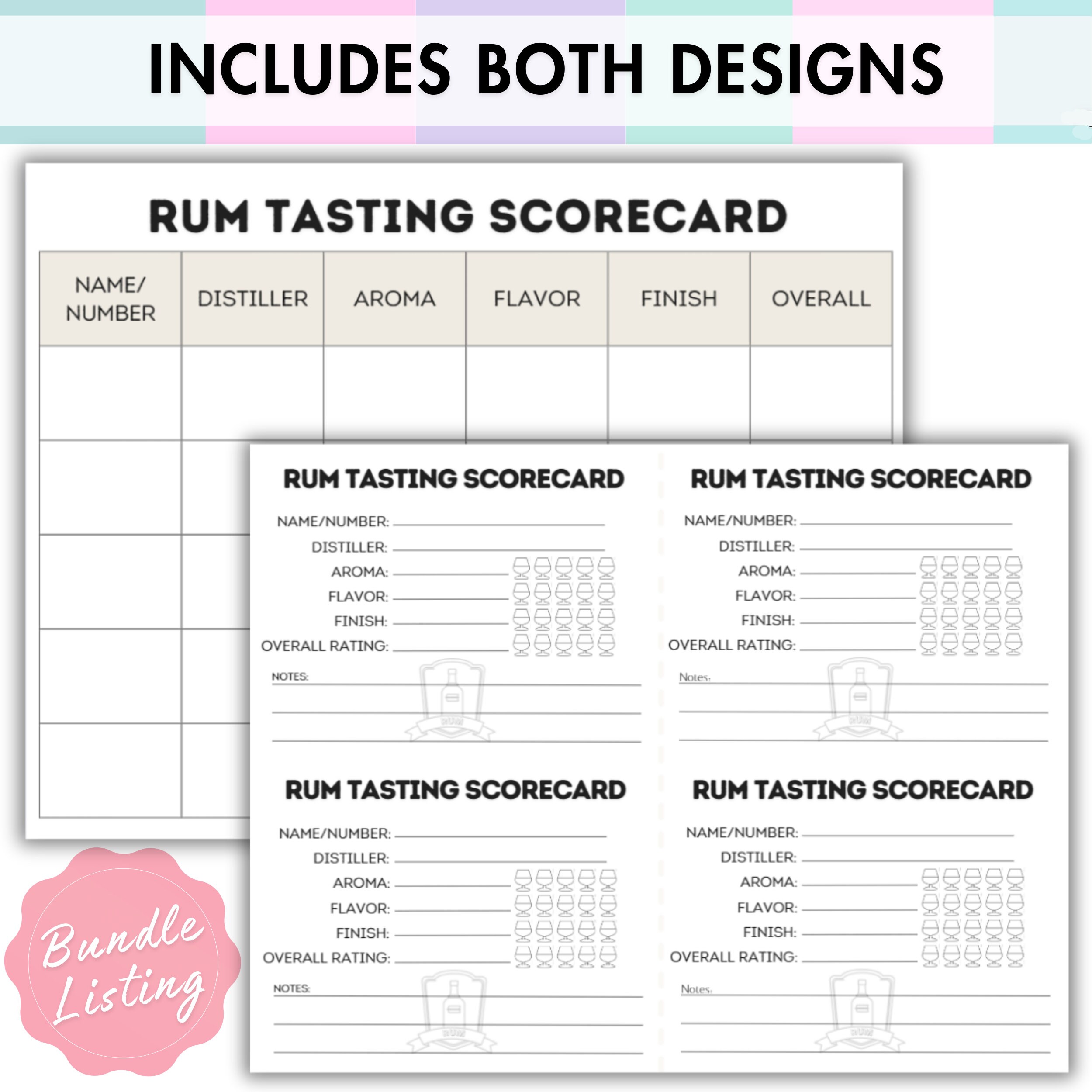 Rum Tasting Scorecard Printable, Rum Party, Rum Flight, Rum Evaluation ...