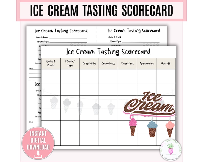 Ice Cream Tasting Scorecard Printable, Ice Cream Party, Ice Cream ...