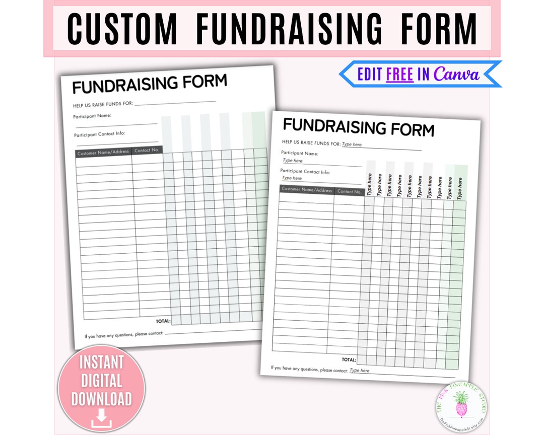 Editable Fundraising Form Printable, Sponsorship Form, Custom ...