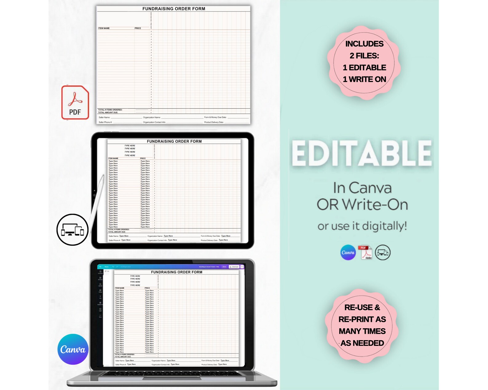 Editable Fundraising Form Printable, Sponsorship Form, Custom ...