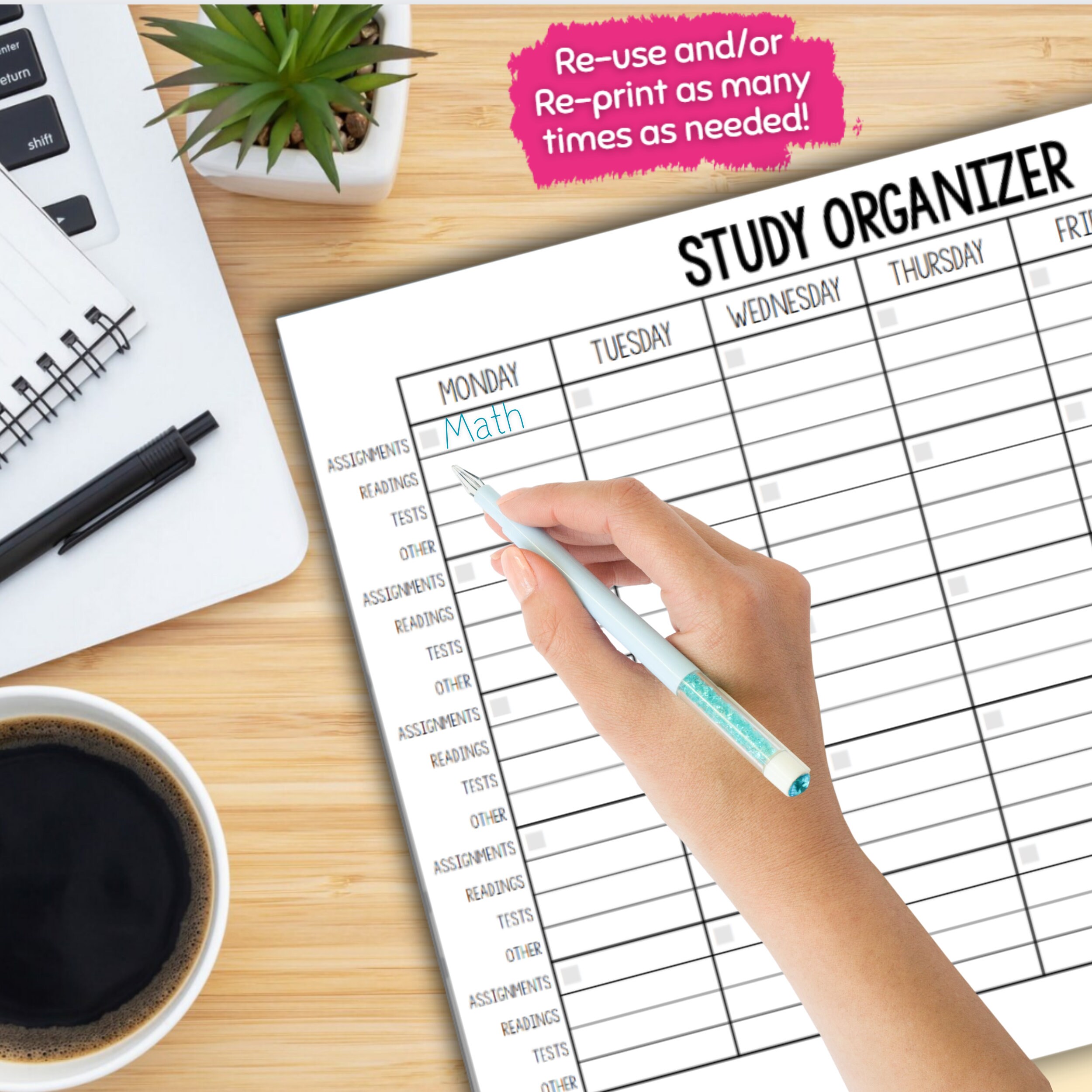 Study Planner Printable Bundle, Study Organizer, Study Timetable ...