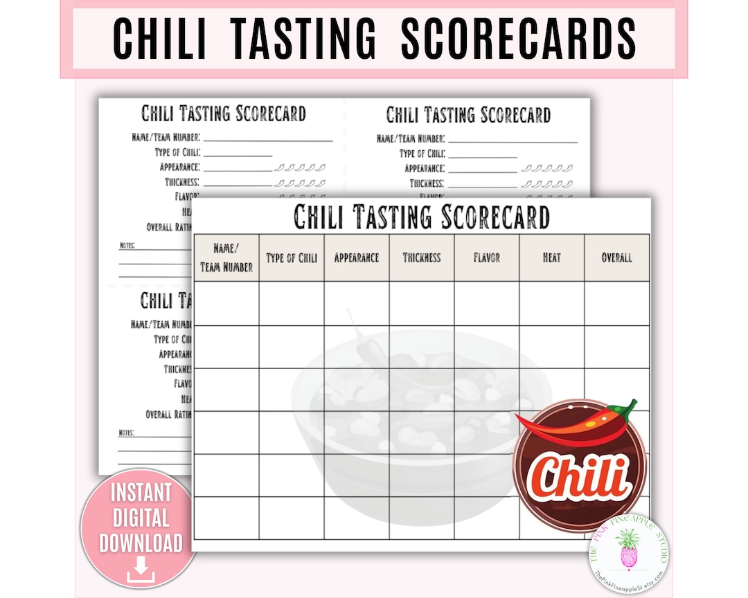 Chili Tasting Scorecard Printable Template, Chili Party, Party Food ...